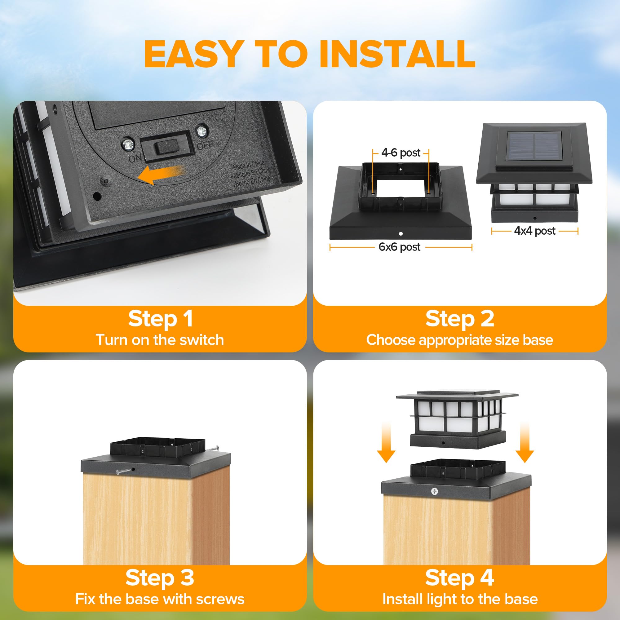 Snapklik.com : 6 Pack Solar Post Cap Lights, IP65 Waterproof Solar Fence Post Lights For 4x4 5x5 ...