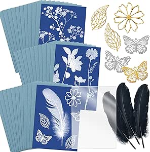 SNAIL GARDEN 40PCS Sunprint Paper Kit with Hollow Butterfly Feathers ...
