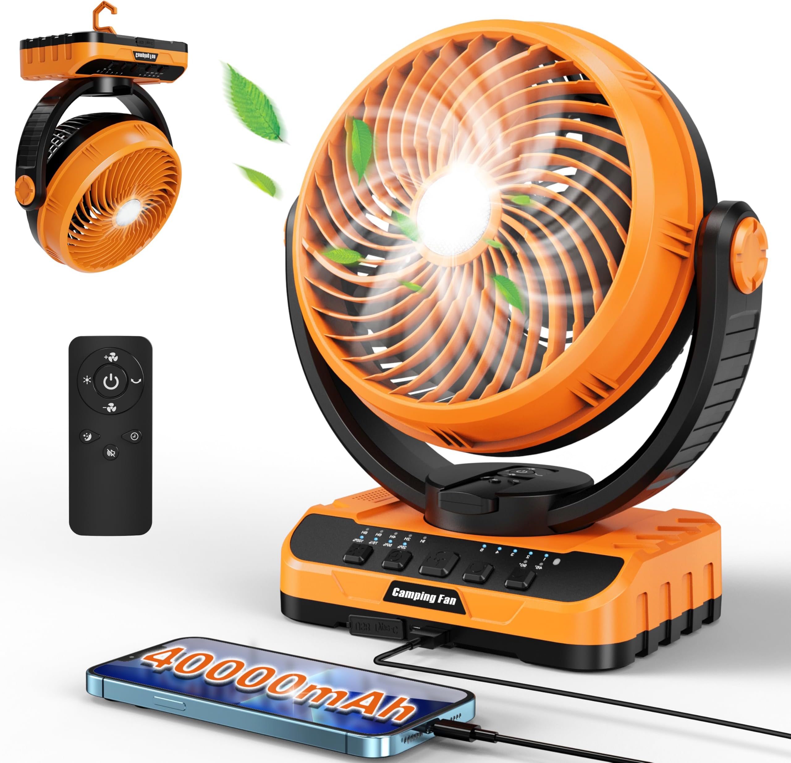 Amazon.com: 30000mAh Battery Operated Fan with LED Lantern, Stepless ...