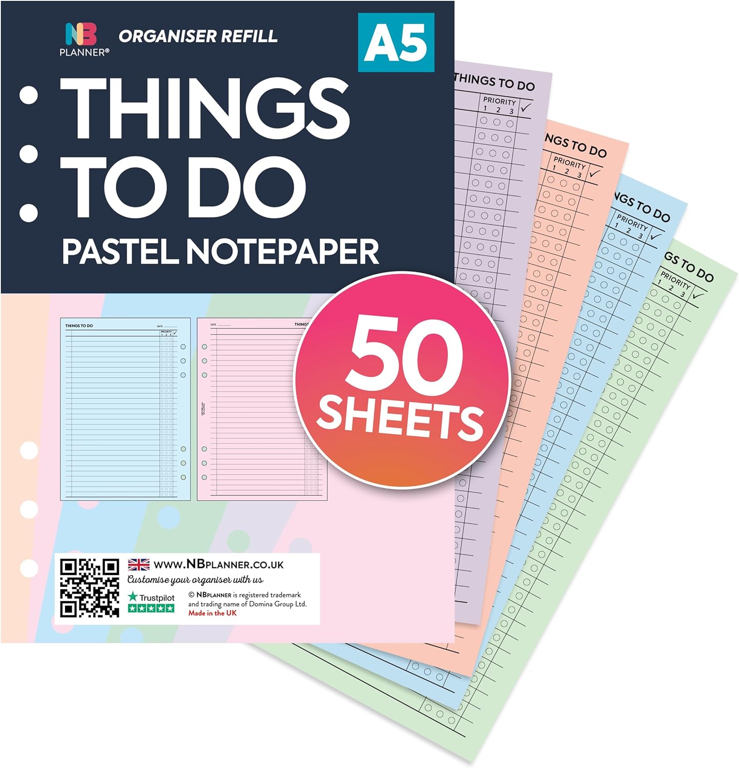 NBplanner A5 size Things to do pastel notepaper 6-ring organiser refill ...