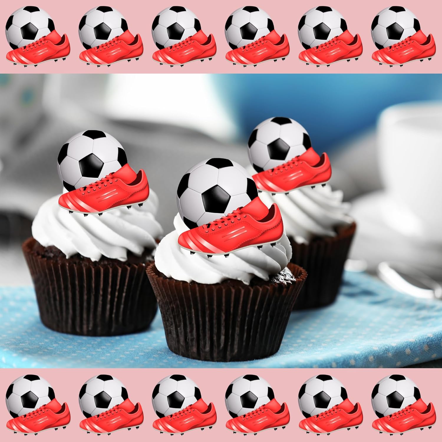 24 x Precut Football And Red Boot Edible Cupcake Topper Wafer Rice ...