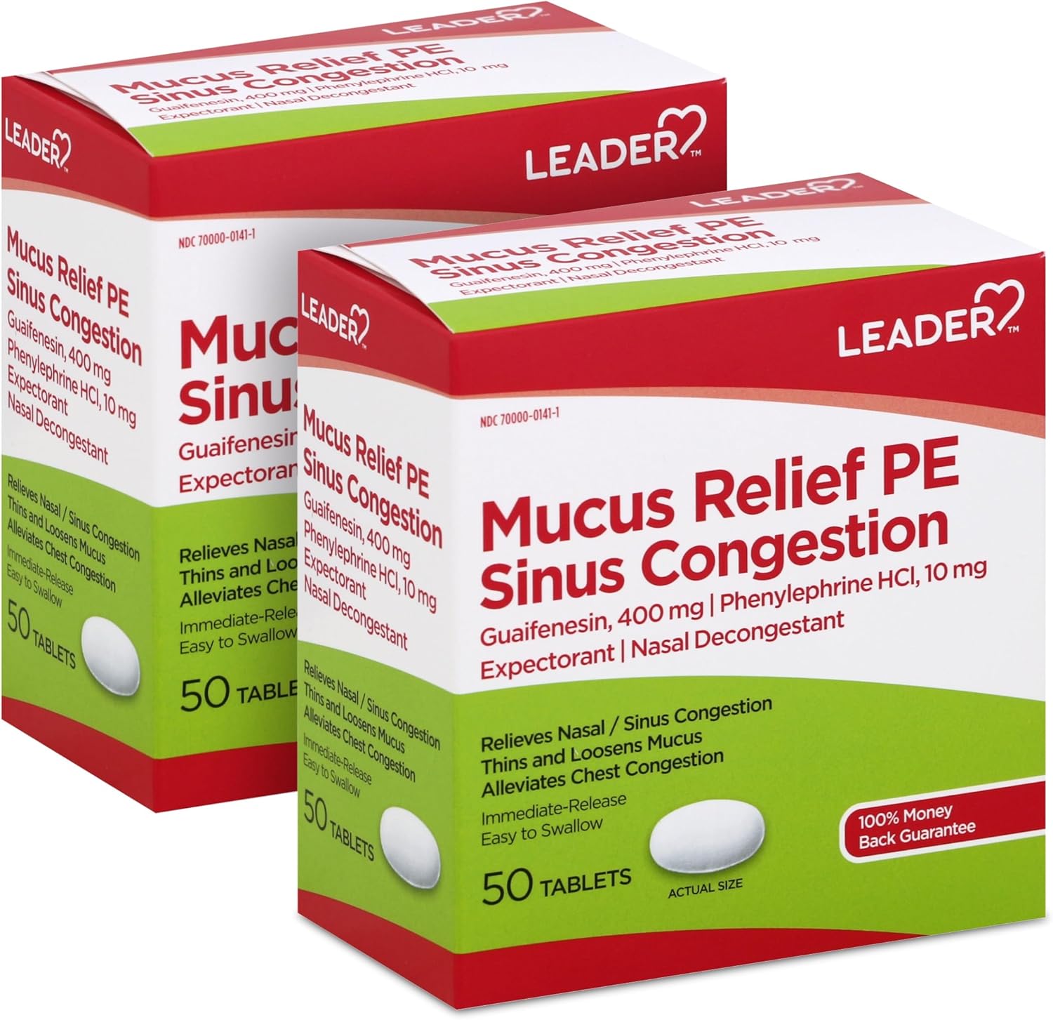 Amazon.com: Leader Mucus Relief PE Sinus Congestion, Expectorant; Nasal ...