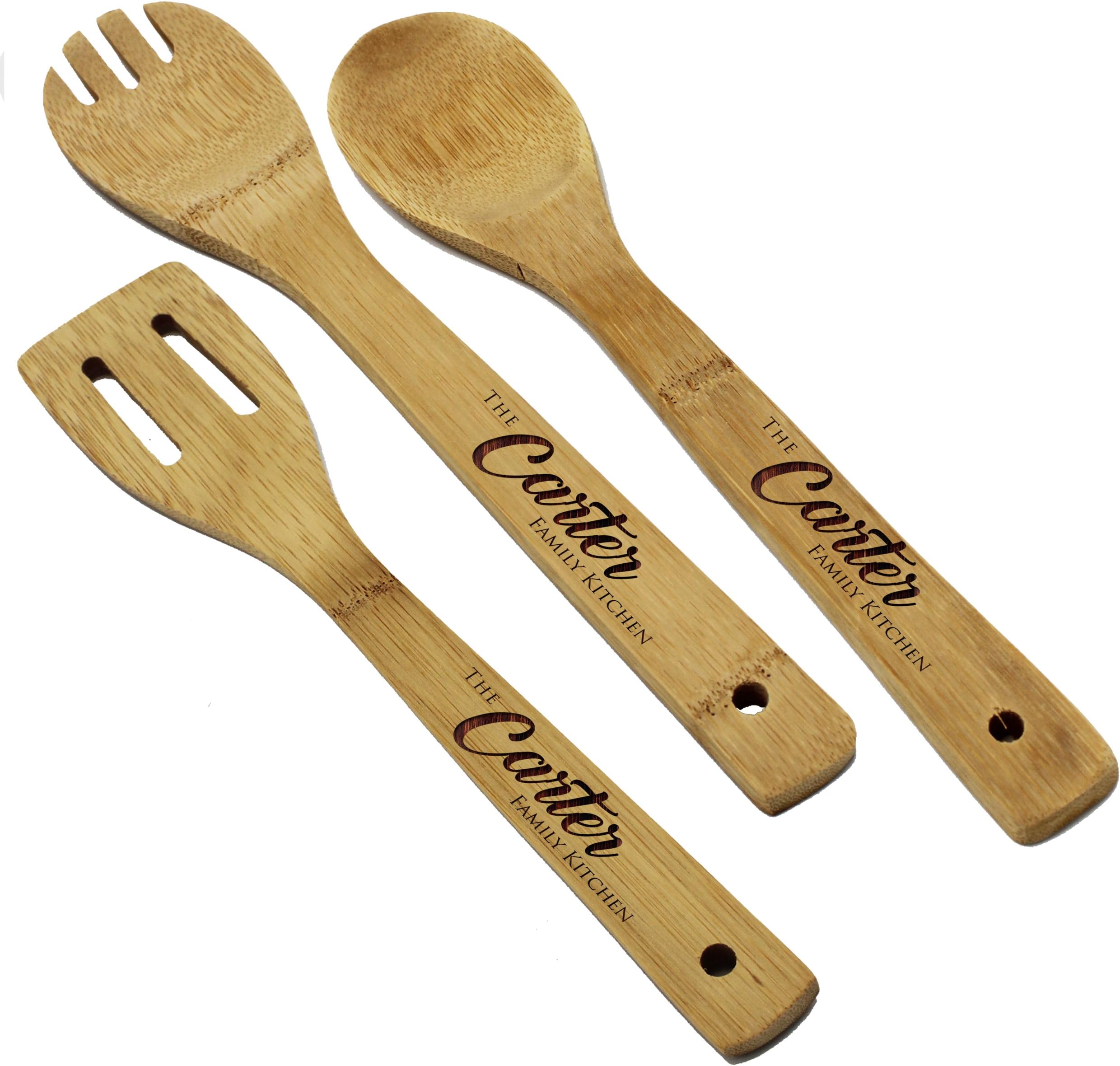 Amazon.com: Custom Personalized Wooden Bamboo Kitchen Utensil Set ...