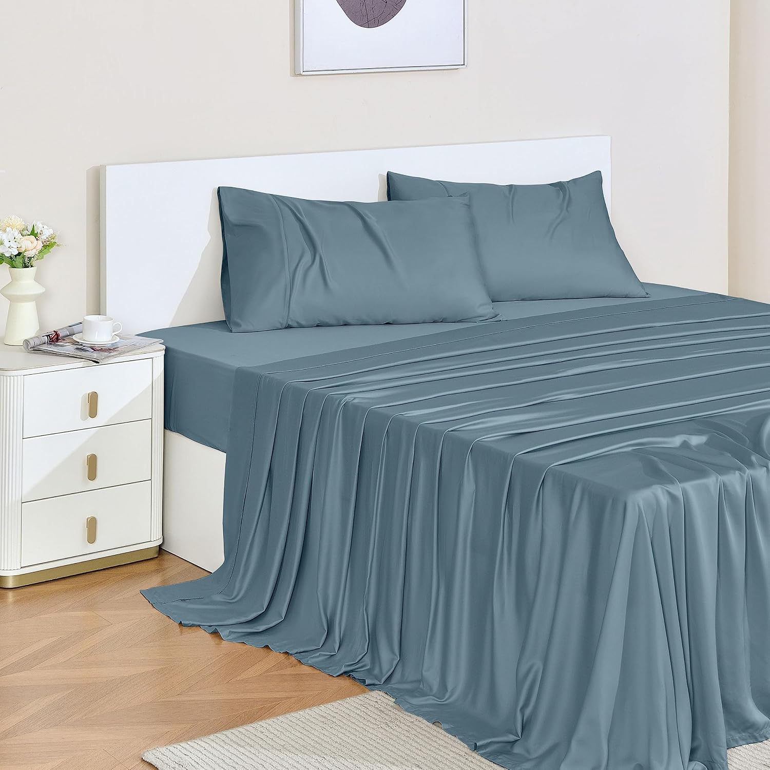Amazon.com: GOKOTTA Split King Size Bed Sheets 5 Piece Set, 100% Rayon ...