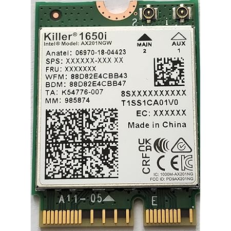 Amazon.com: New Intel AX201 Killer Gaming 1650i Wi-Fi 6 BT 5.2 2230 M.2 ...