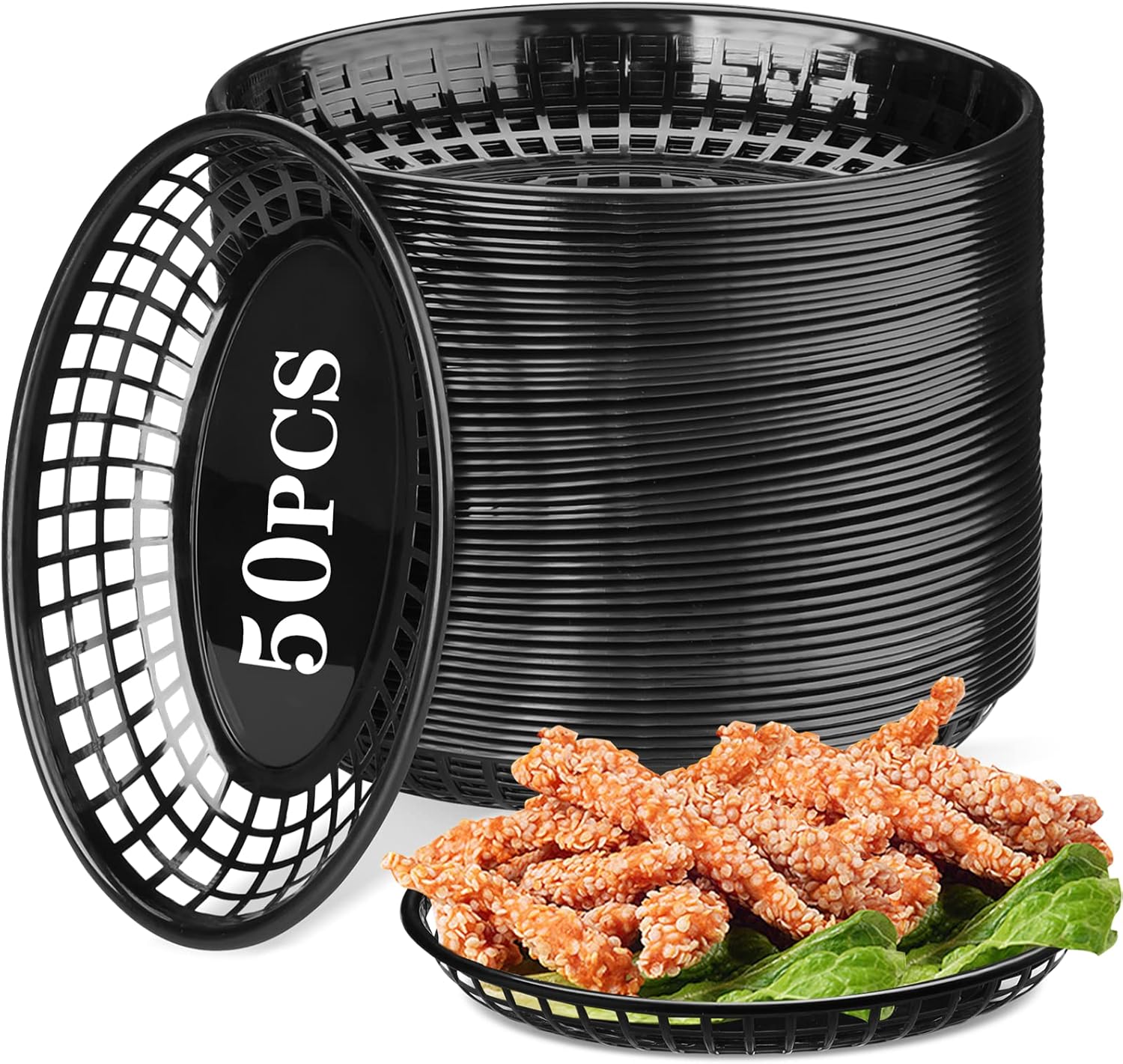 50 PCS Food Service Basket, Fast Food Baskets, Oval Plastic Storage ...