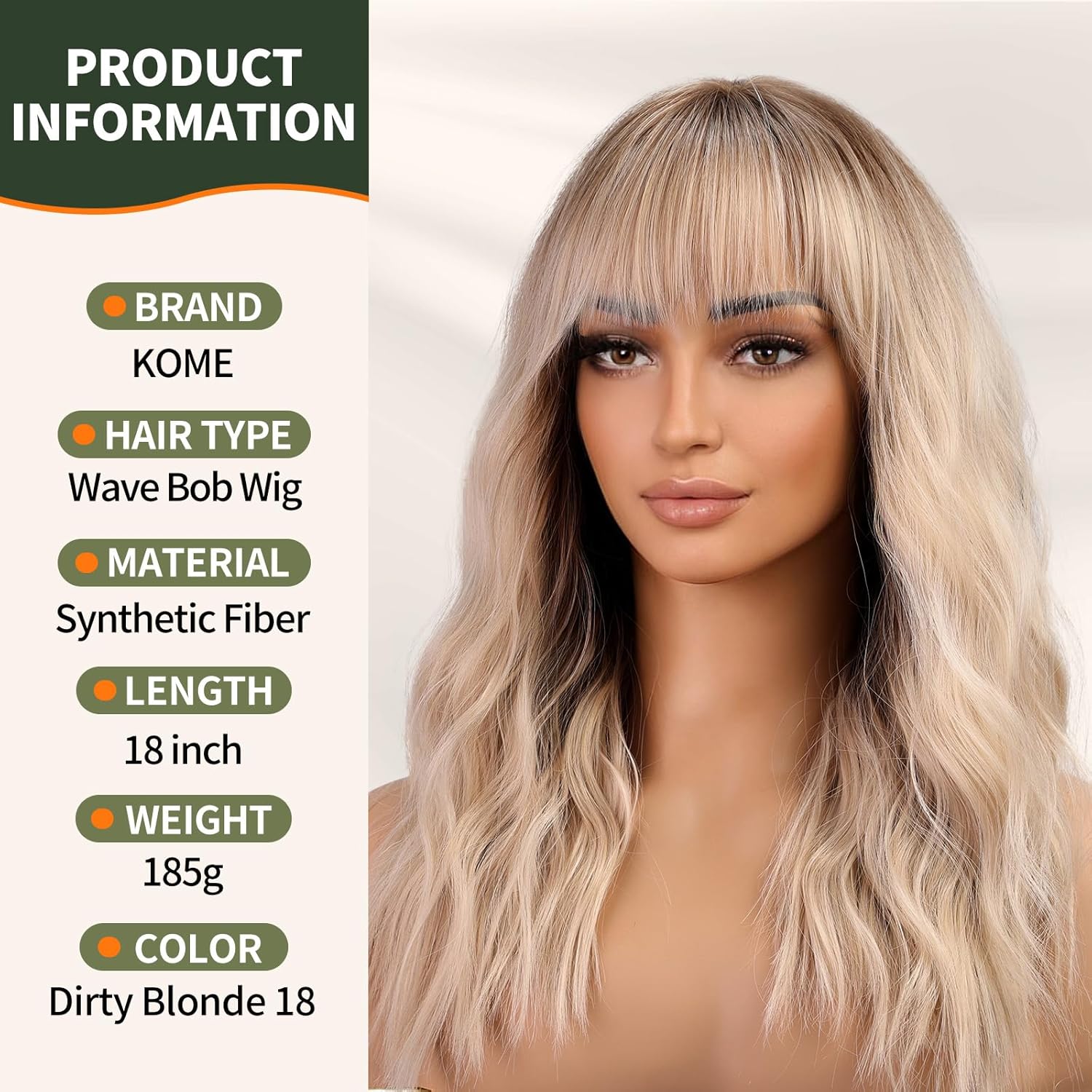 Blonde Wig with Bangs,Dirty Blonde Wavy Wigs for Women,Shoulder Length ...