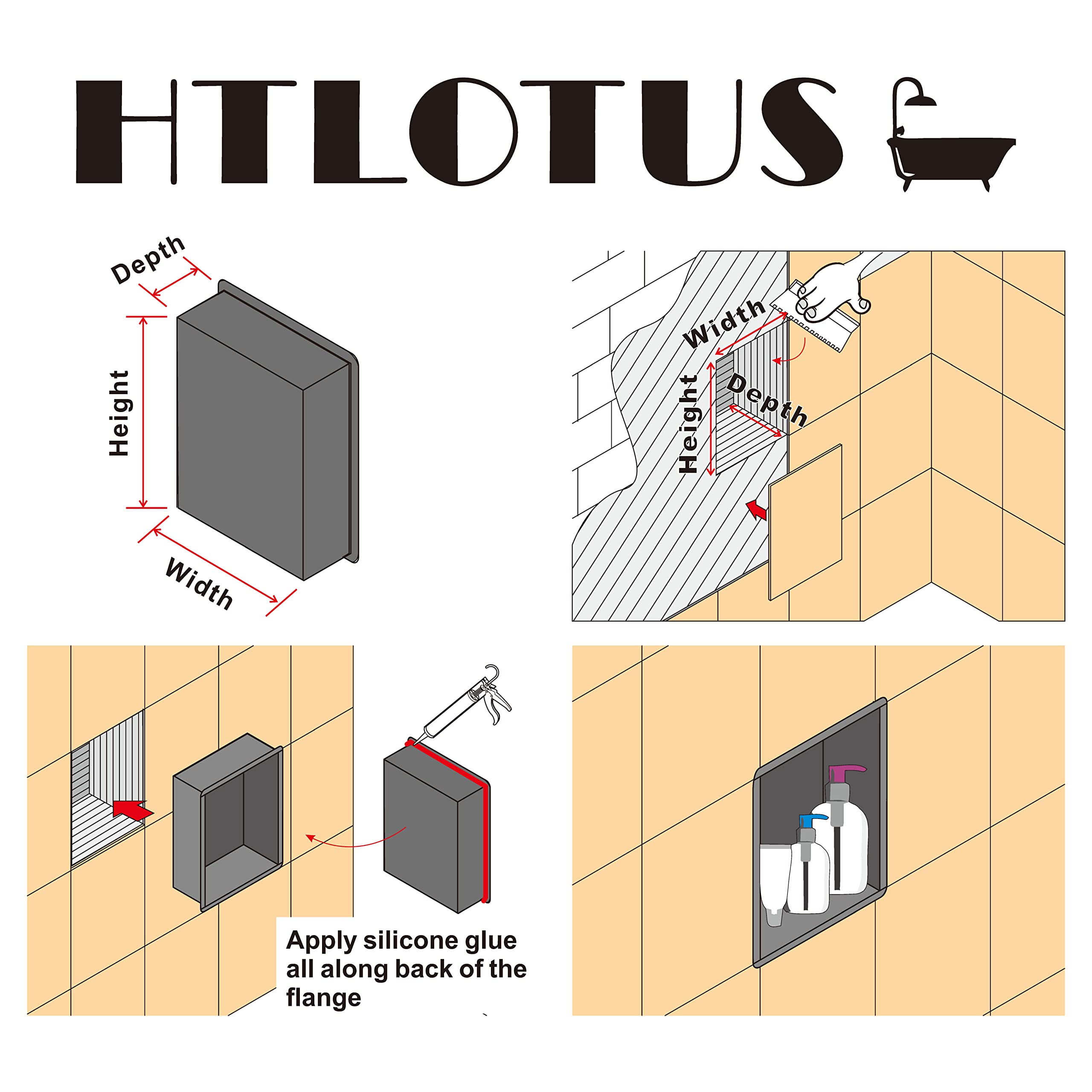 Snapklik.com : Stainless Steel Shower NicheNano Anti-Rust Shower Niche ...