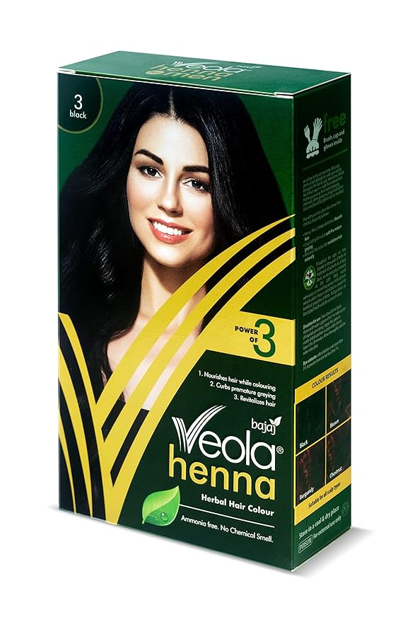 Buy Veola Henna Herbal Hair Color Powder for Women (10g x 6, Black ...