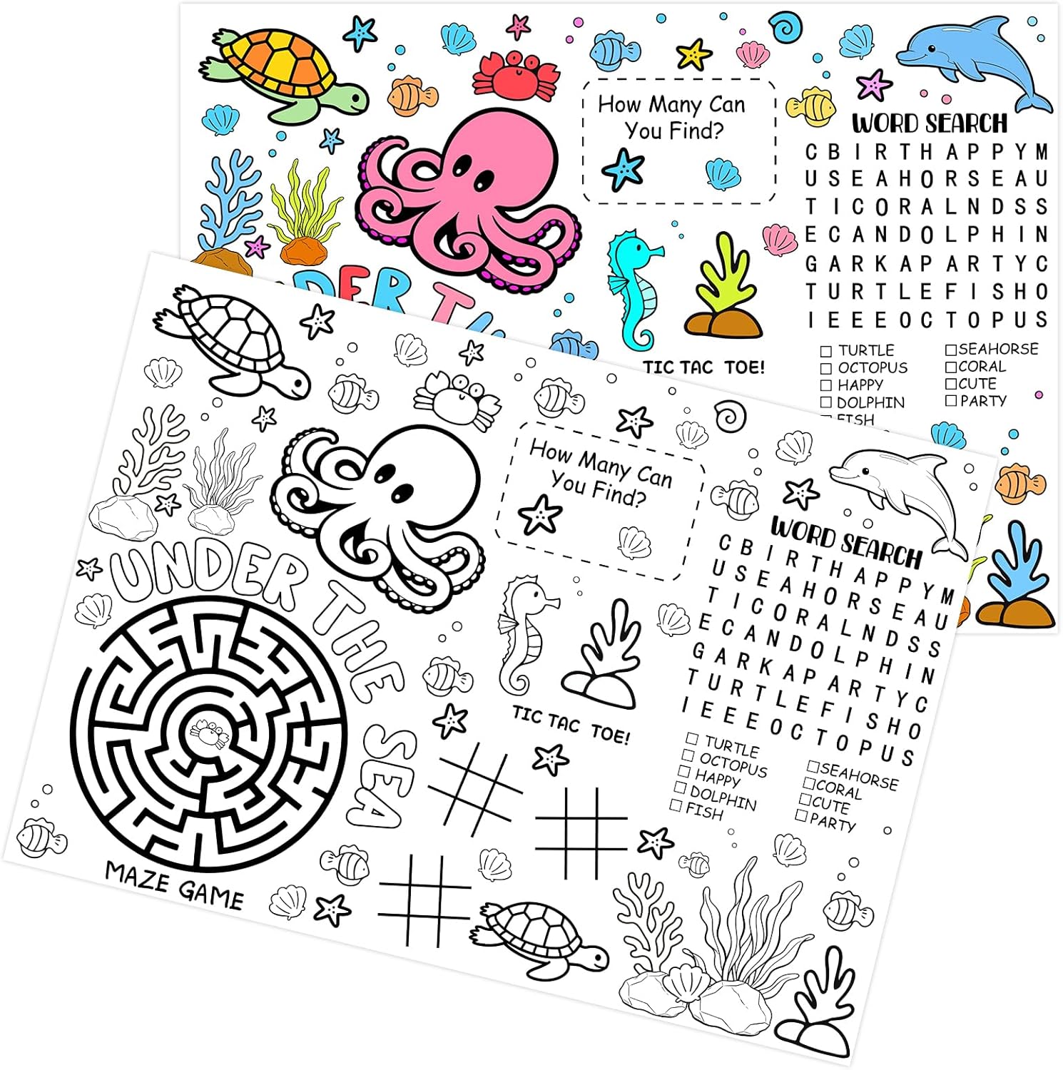 Amazon.com: 12PCS Under The Sea Party Coloring Placemats Ocean Animals ...