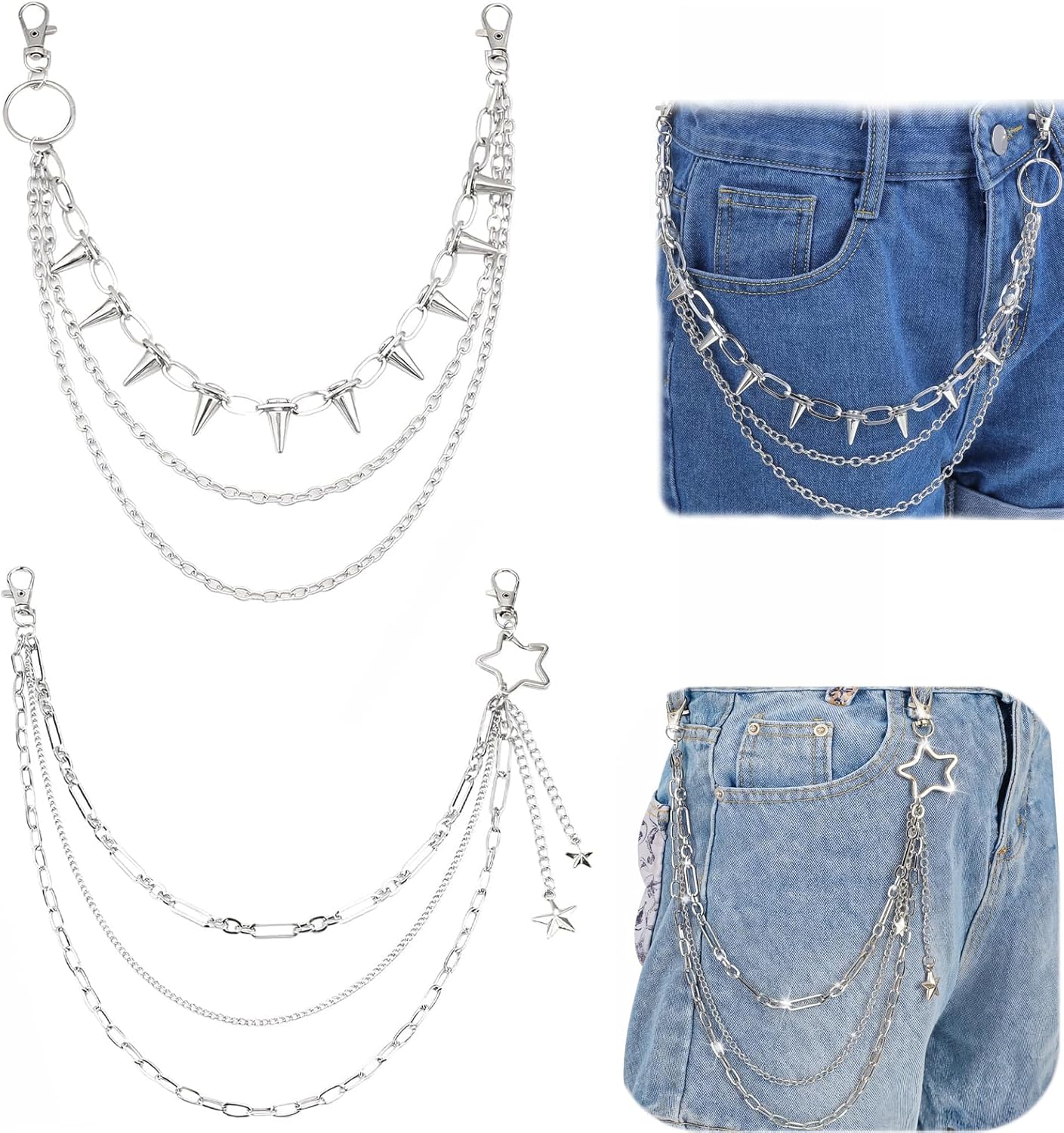 2PCS Jean Chain, Jeans Chain, Star Pants Chain, Silver Layered Jean ...
