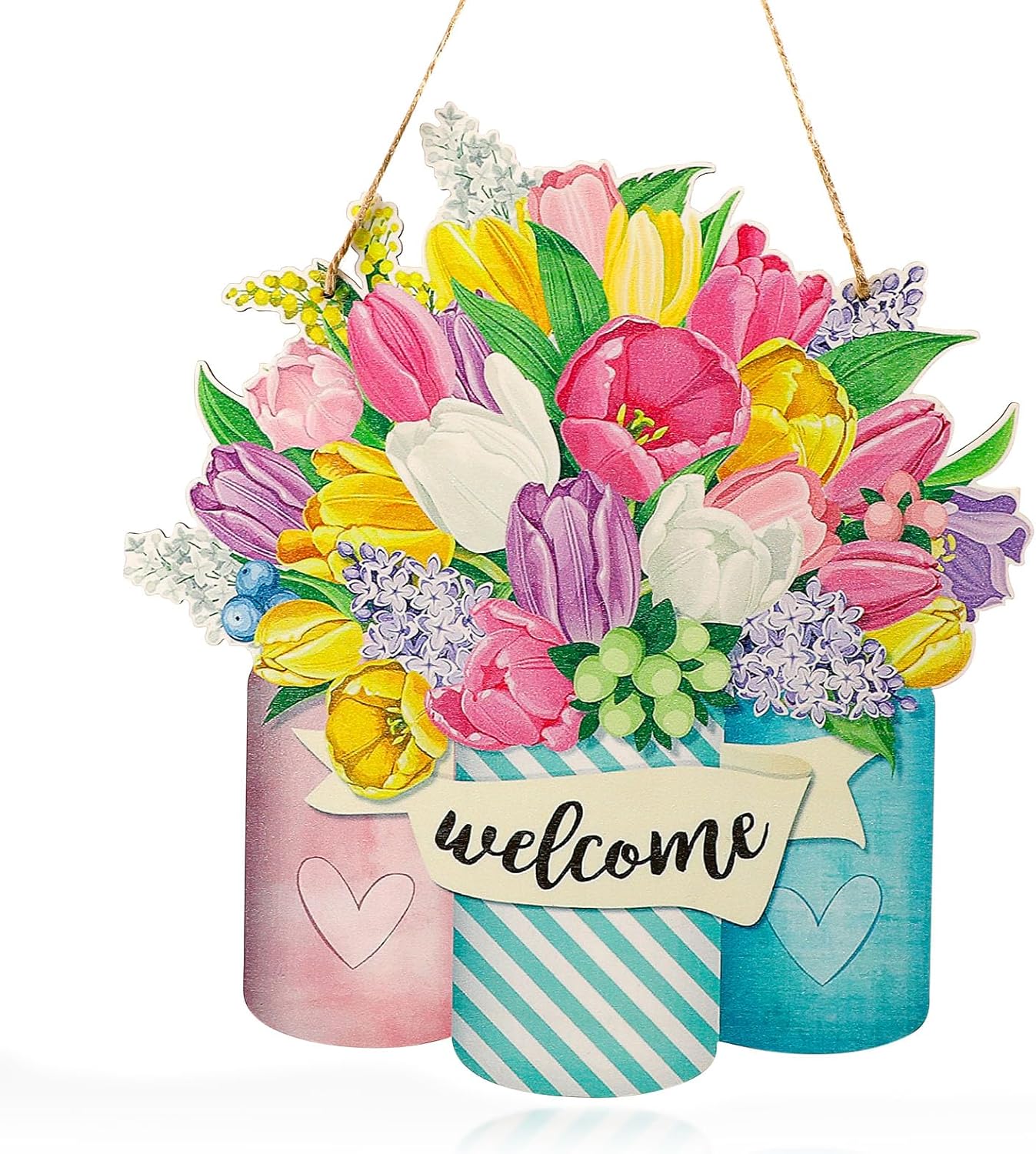 Amazon.com: Welcome Spring Flowers Door Sign Wood Sign Spring Front ...