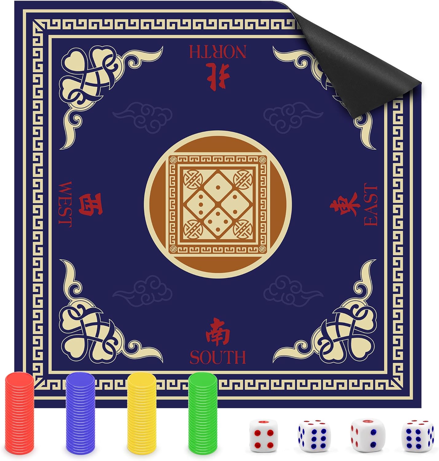 Amazon.com: Mahjong Mat with 4 PCS Dice, 100 PCS Chips, Anti Slip and ...