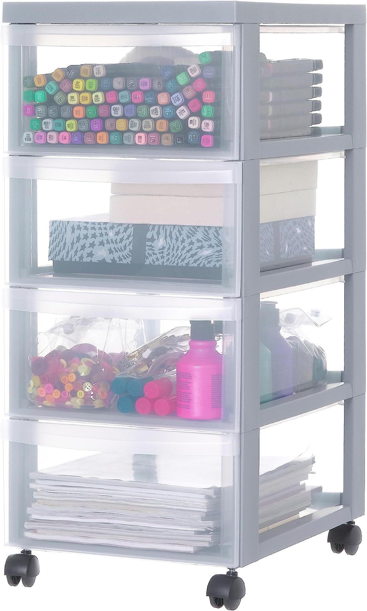 4 Drawer Large Plastic Storage Drawer Tower - Black - Perfect for ...