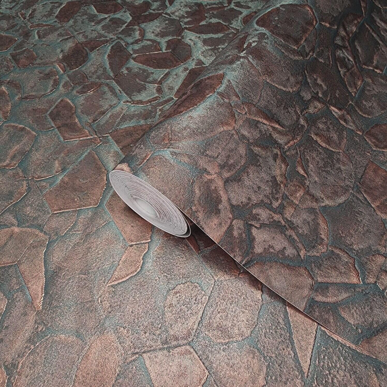Distressed Copper Gray Bronze Metallic Faux Plaster Rocks Textured 3D ...