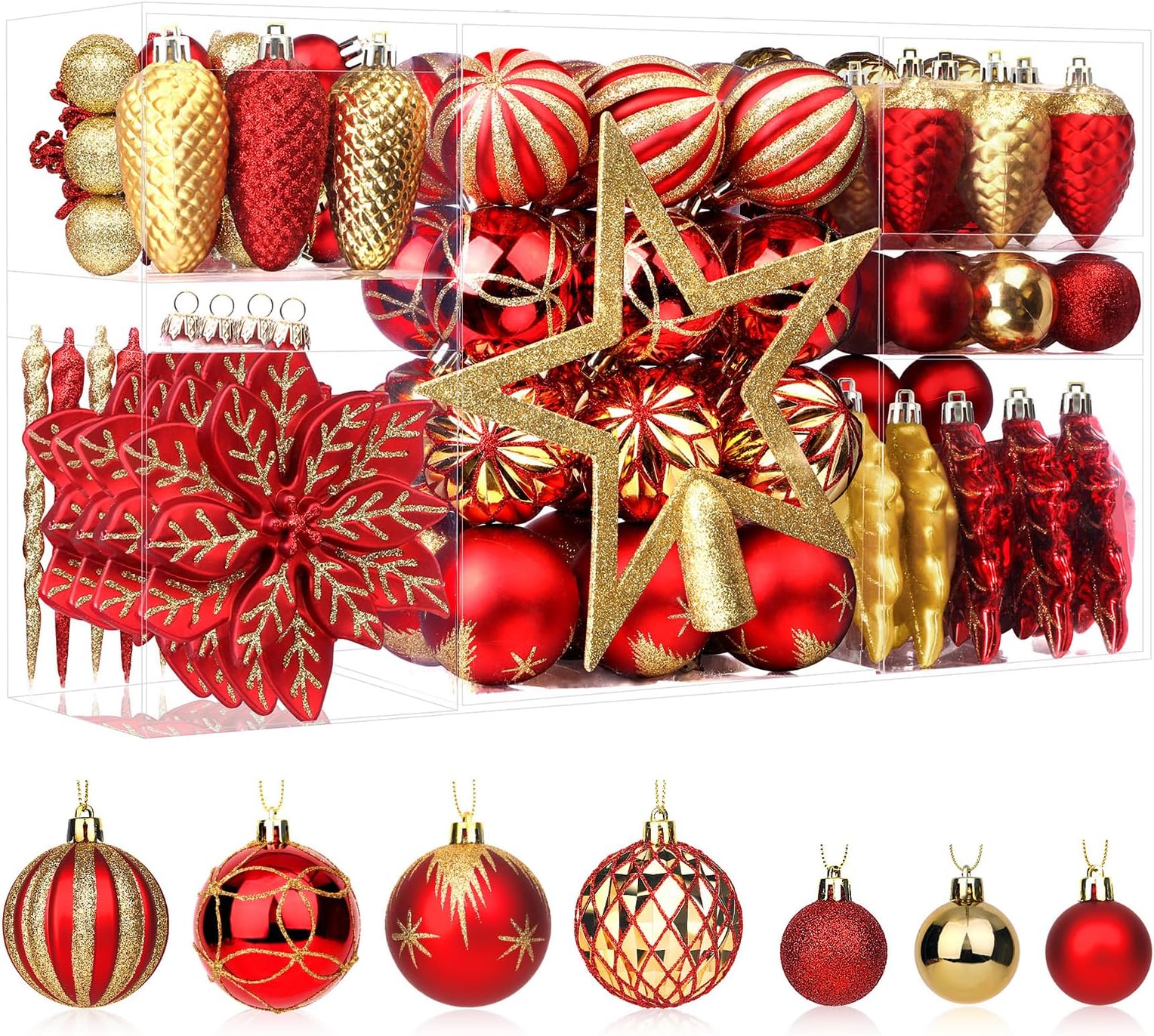 Amazon.de: SHareconn Weihnachtskugeln Weihnachtsdeko Set Rot und Gold ...