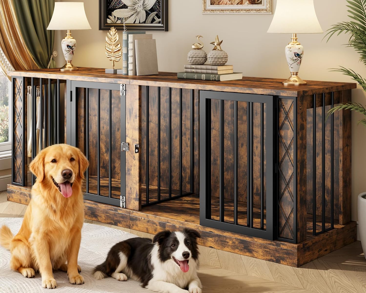 Amazon.com: Semoic Large Dog Crate Furniture for Double Dogs, Heavy ...