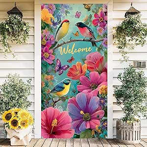 Amazon.com: AOHMPT Front Door Covers Decorative, Spring Flower Design ...