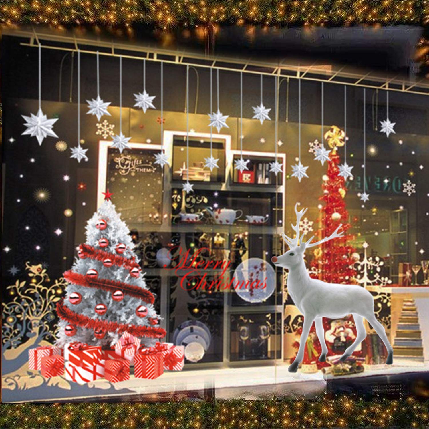 TATAFUN Large Christmas Window stickers Colorful Christmas Trees Window ...