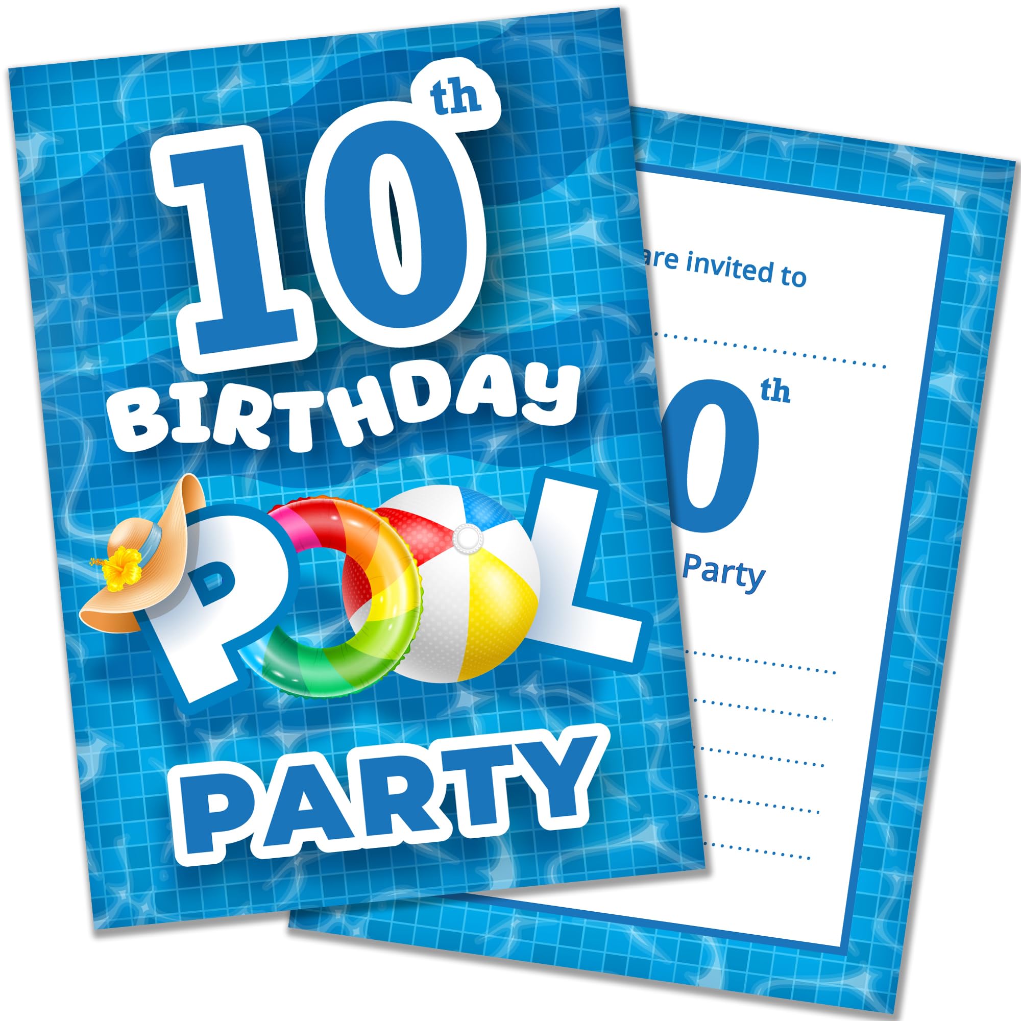 Olivia Samuel Pack of 20 Pool Party 10th Birthday Invitations with ...