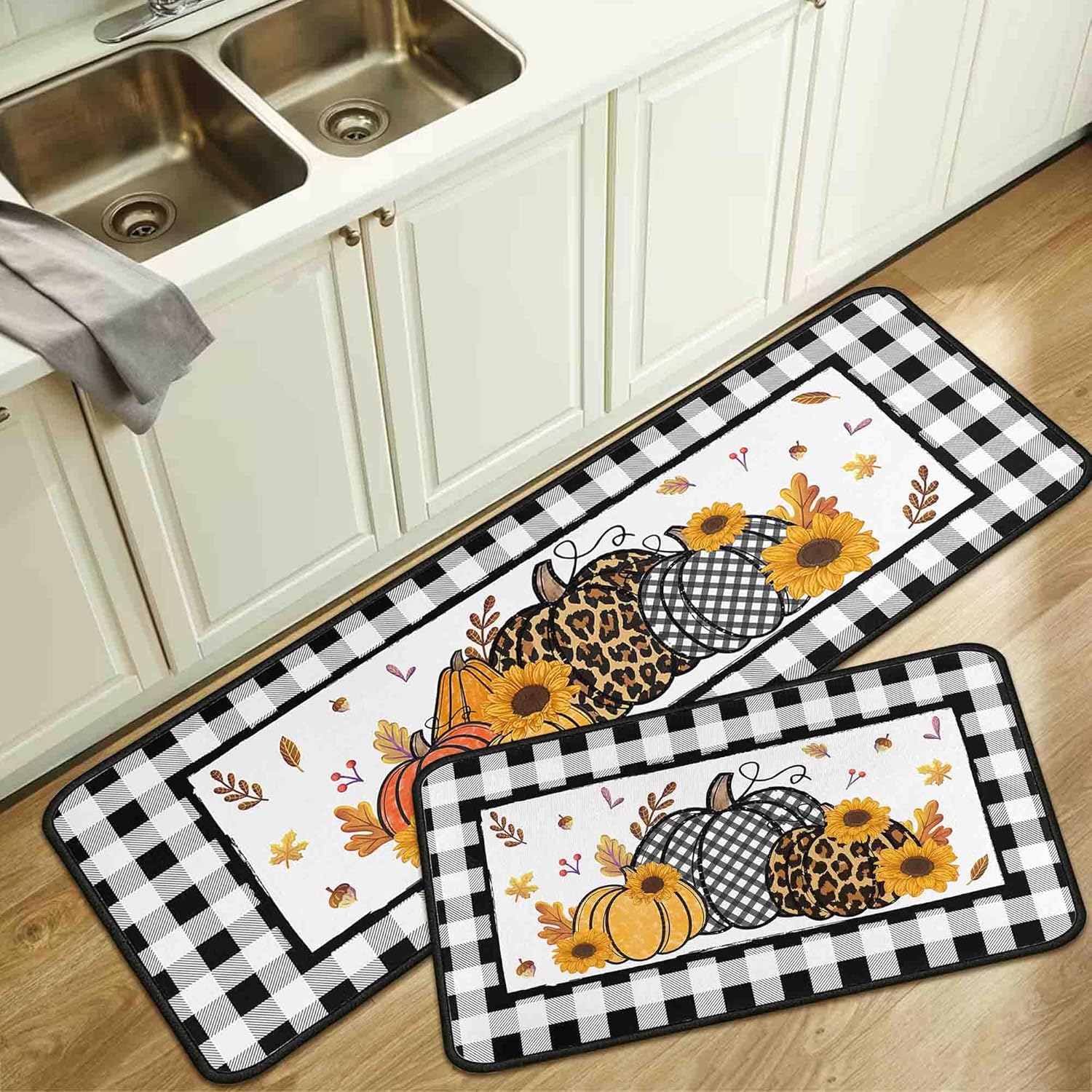 Amazon.com: Noulmea Buffalo Plaid Pumpkin Fall Kitchen Rugs Set of 2 ...