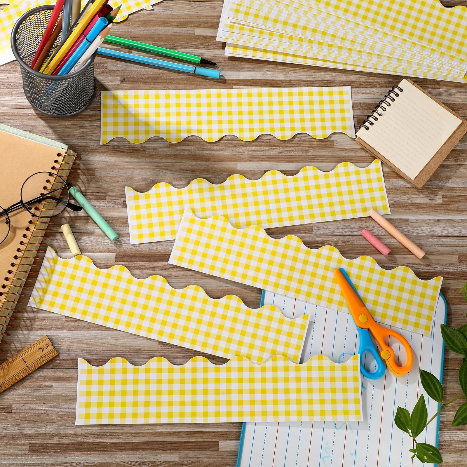 Snapklik.com : 72 Feet Yellow Gingham Bulletin Board Borders Buffalo Plaid Scalloped Borders ...