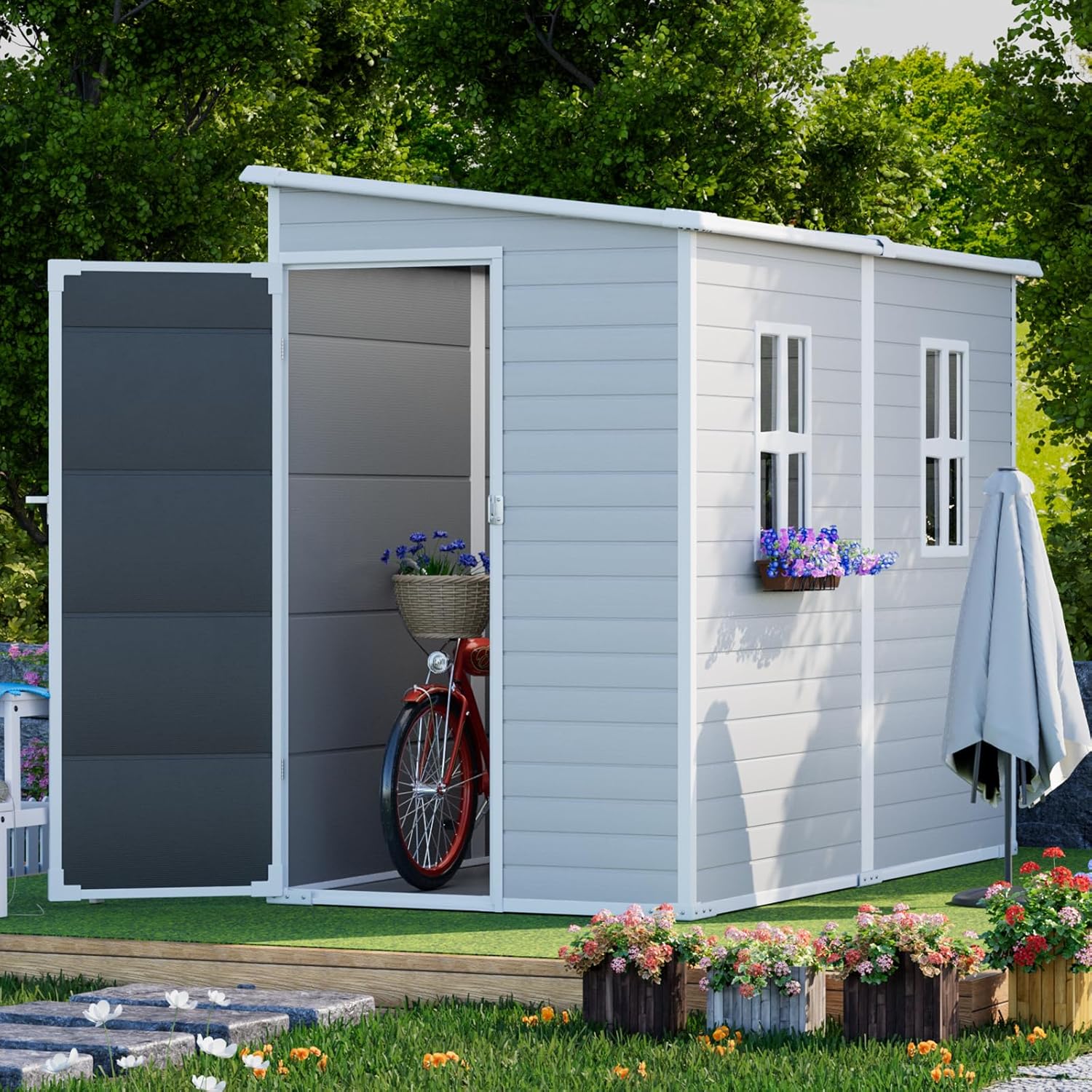 Amazon.com : 8x4 FT Resin Storage Shed with Floor Window for Outdoor ...