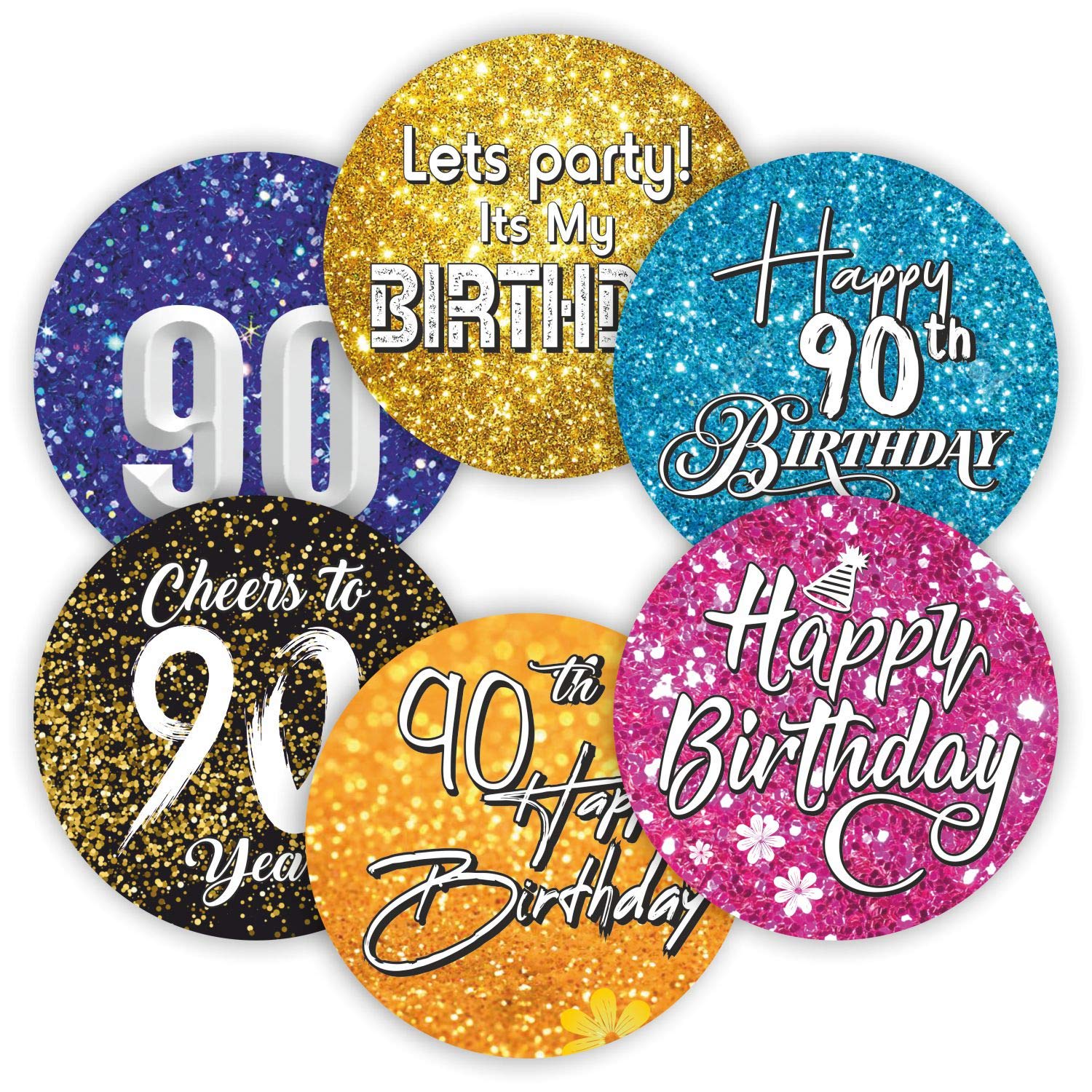 Buy Happy 90th Birthday Stickers - (Pack of 120) 2" Large Round Seals ...