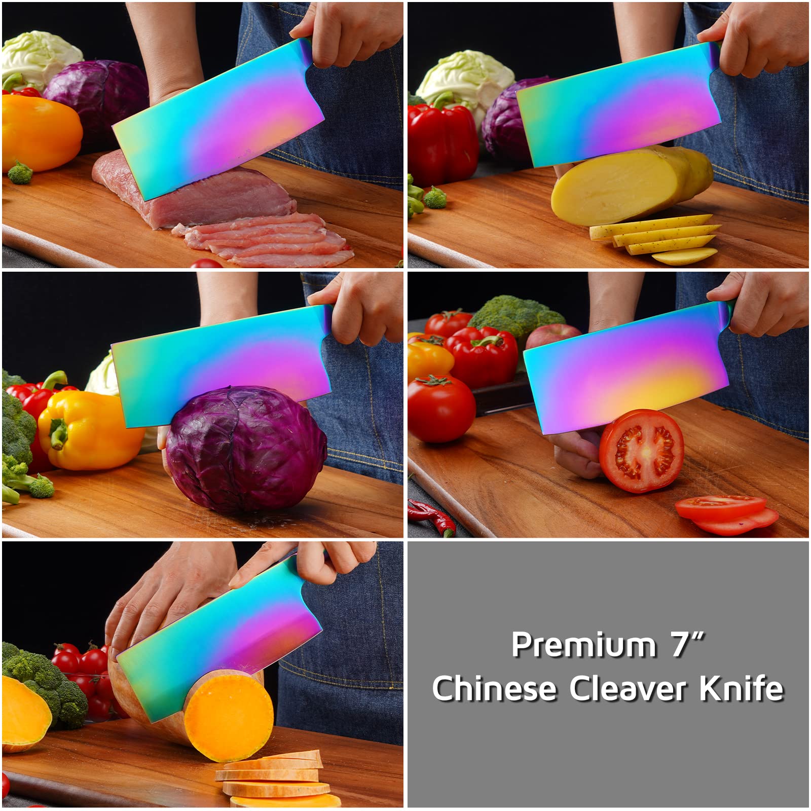Snapklik.com : WELLSTAR Rainbow Meat Cleaver, 7 Inch Iridescent Chinese ...