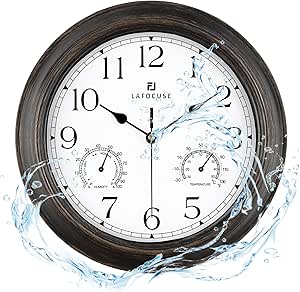Lafocuse 12 Inch Silent Outdoor/Indoor Waterproof Wall Clock with ...