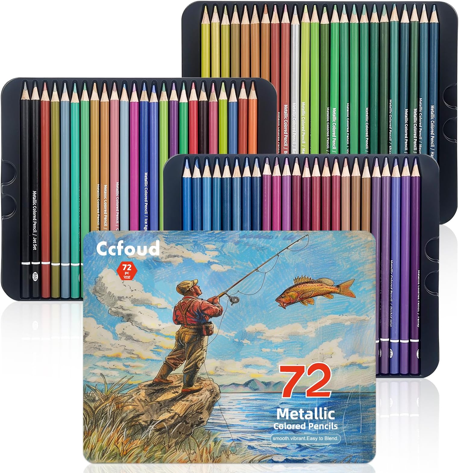 Ccfoud Colouring Pencils,72 Metallic Coloured Pencils Set,Zipper Travel ...