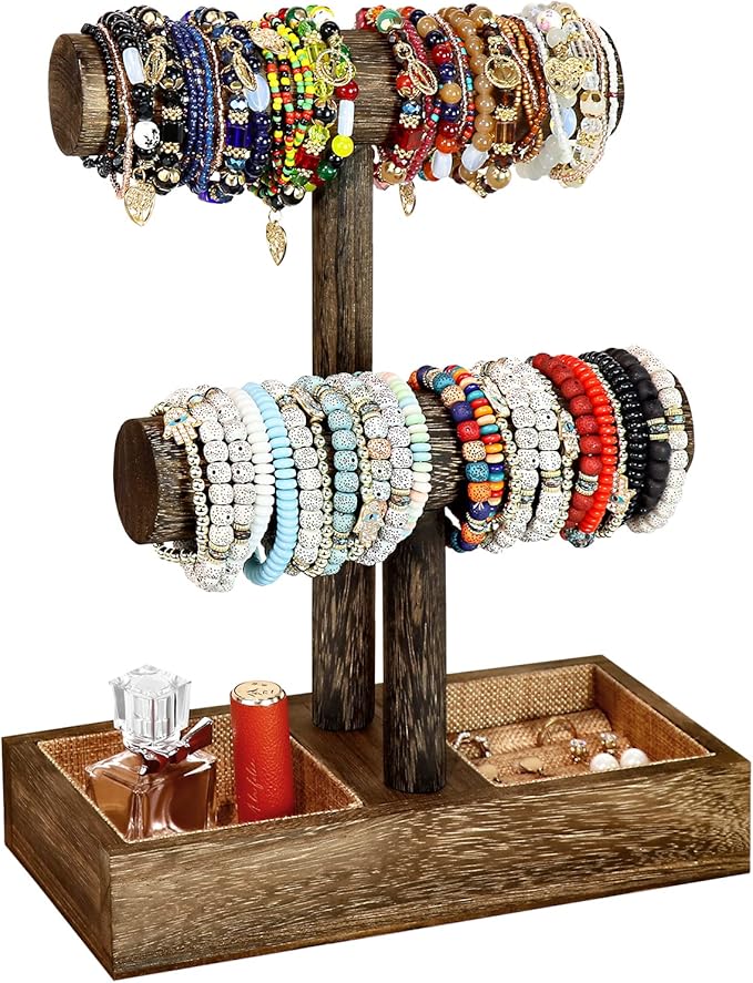 Amazon.com: LadyRosian 2 Tier Wooden Display Jewelry Accessory Stand ...