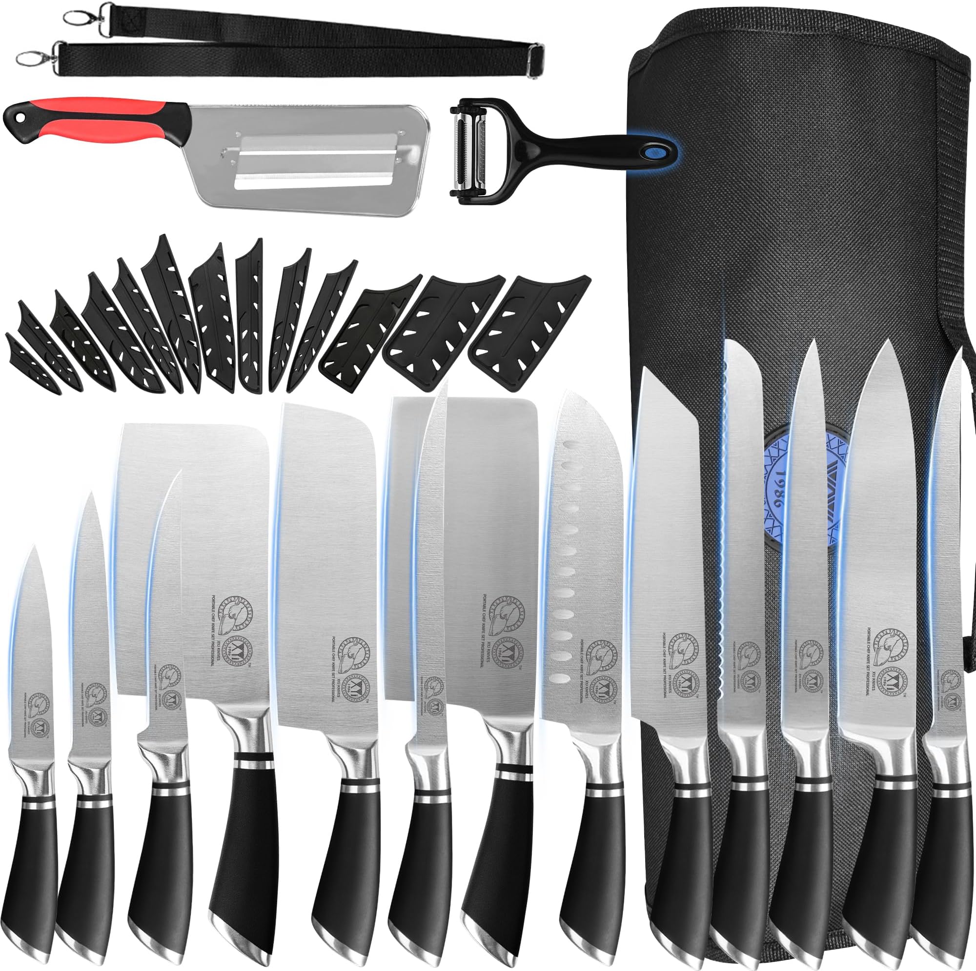 XYJ 10 pièces couteau de cuisine set, couteau de chef forgé en acier au ...
