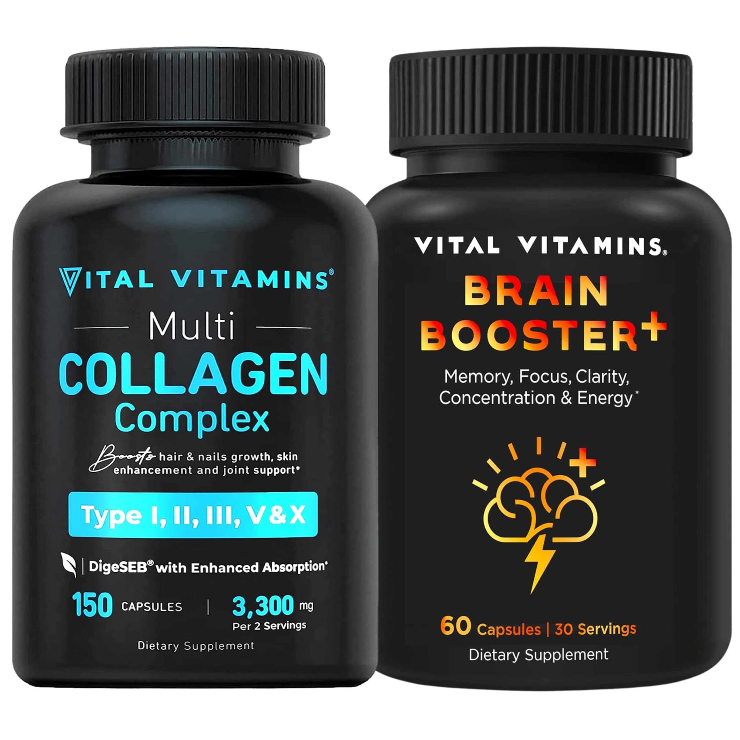 Amazon.com: Vital Vitamins Multi Collagen Pills (150 ct) + Brain ...