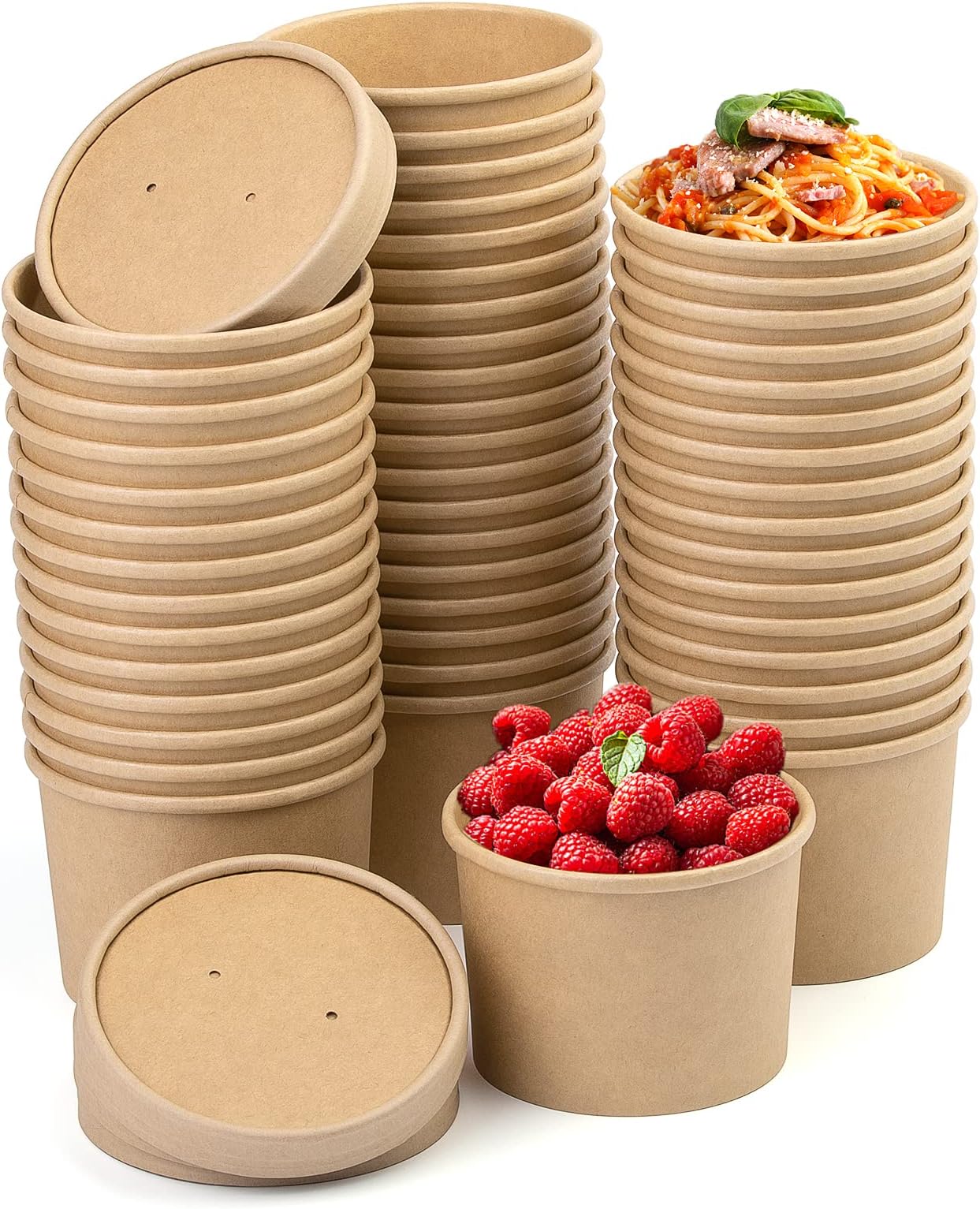 Nationwide Paper 8oz-50 Pcs Soup Containers Leak Proof Brown Disposable ...