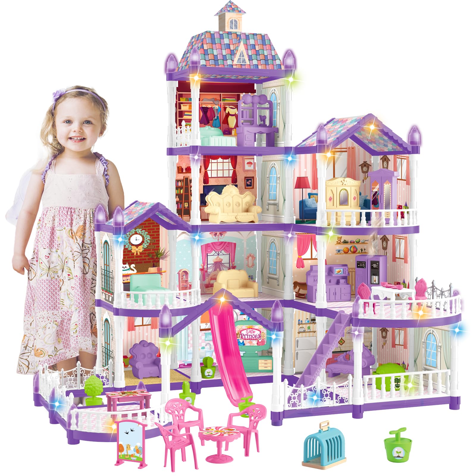 Amazon.com: Doll House for Girls with Lights, Pretend-Play DIY ...