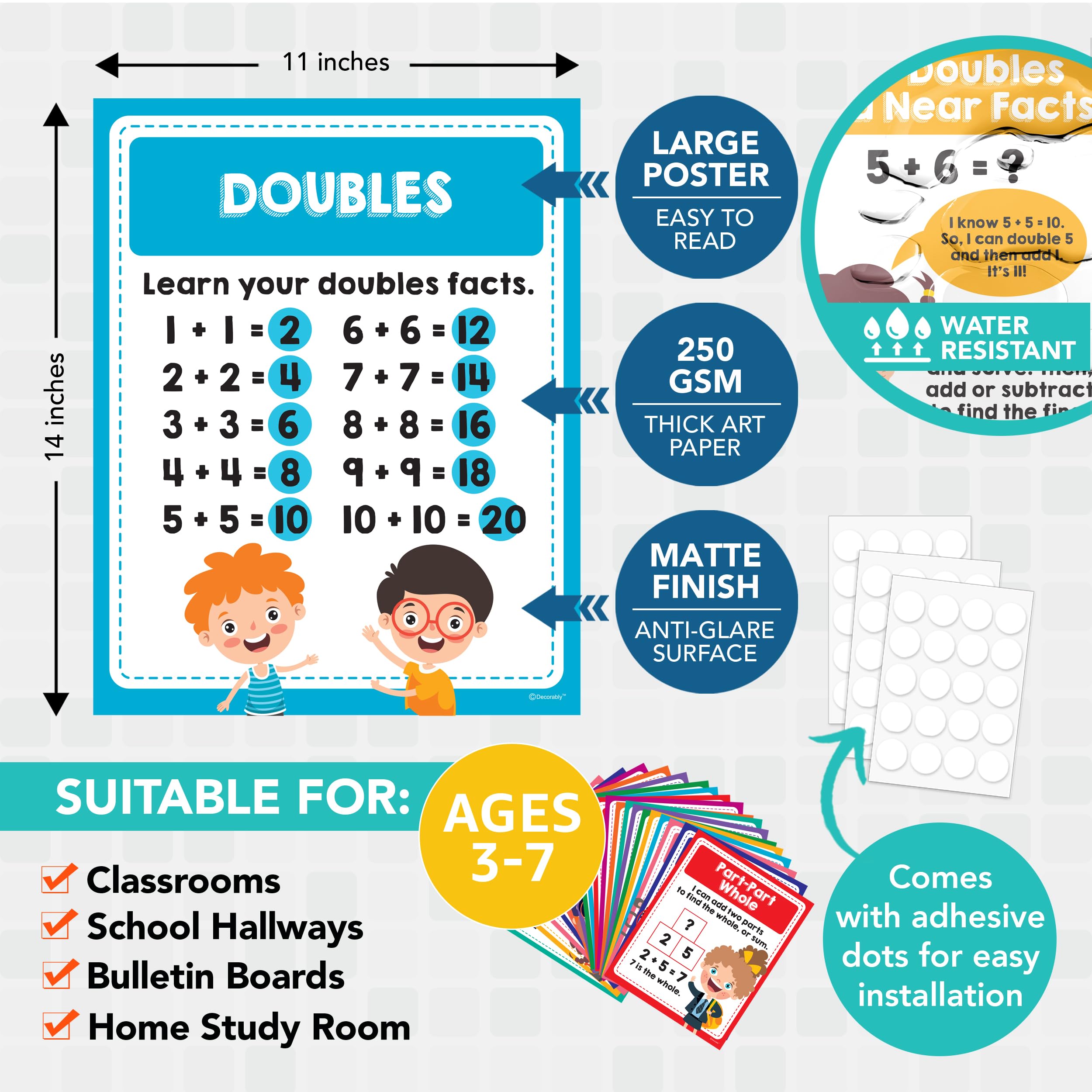 Buy Decorably Kindergarten Math Posters for Classroom - 20 Math Posters ...