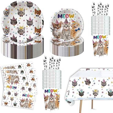 Amazon.com: Serves 24 Complete Party Pack Cat Theme Party Supplies ...