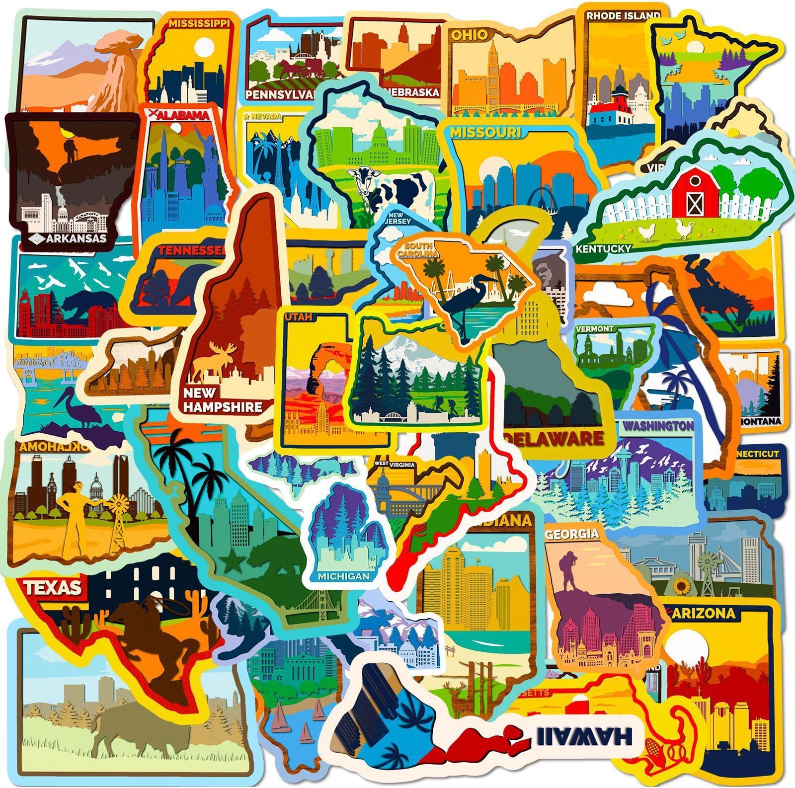 Amazon.com: 50Pcs US States Stickers, Waterproof Travel Map Stickers ...