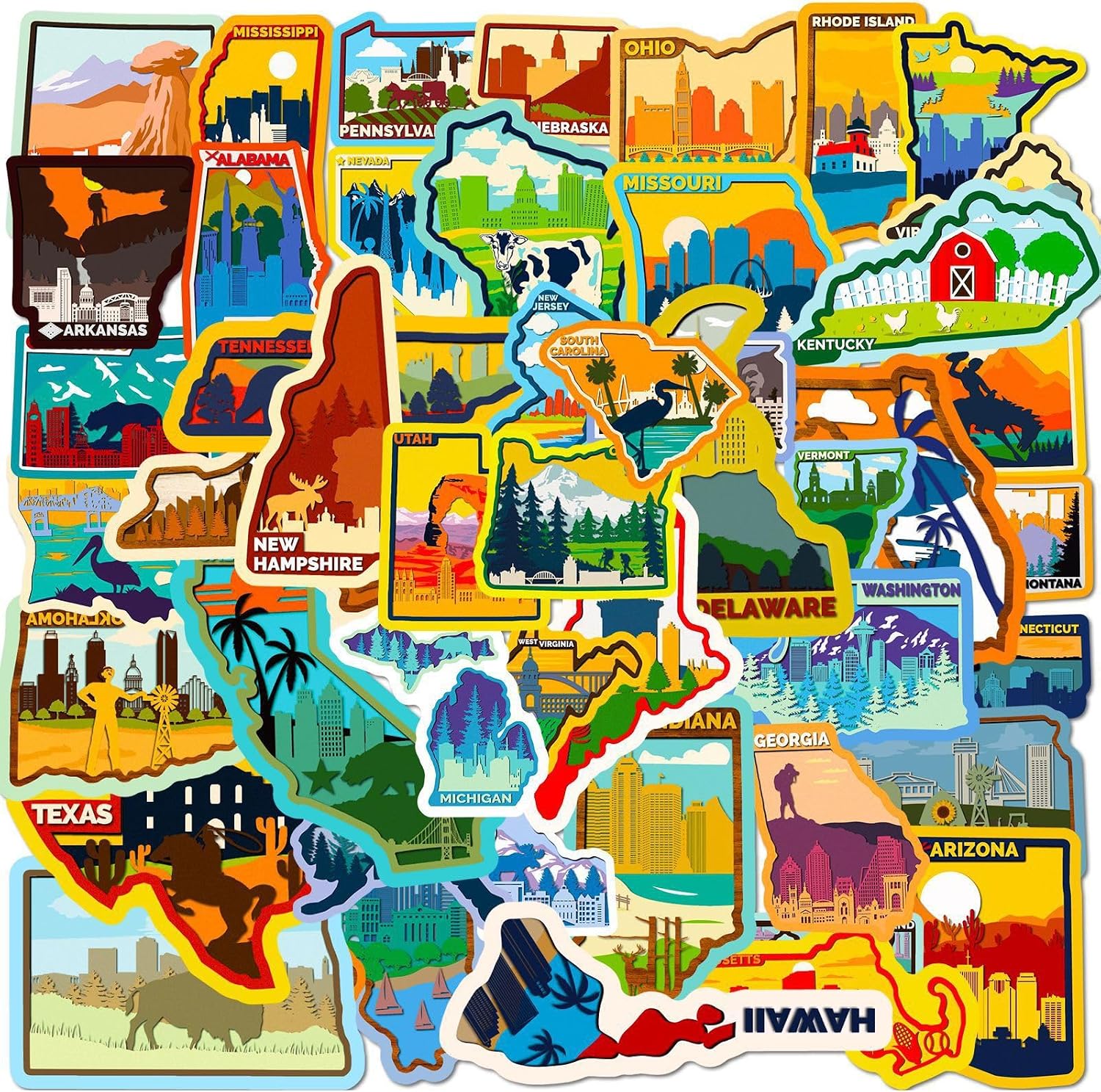 Amazon.com: 51 American State Stickers for Water Bottle - Waterproof ...