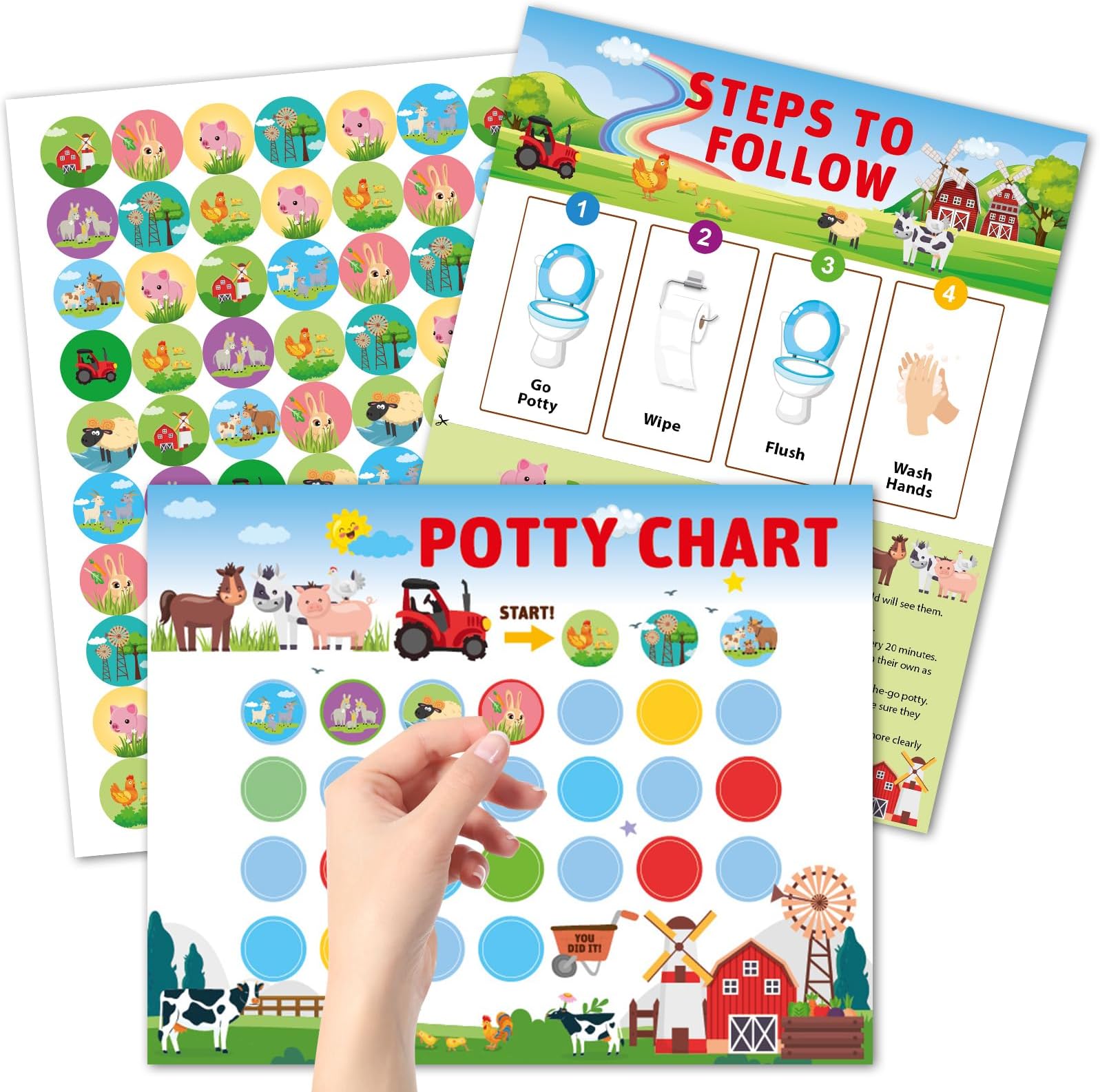 Amazon.com: Potty Training Chart for Toddlers Boys & Girls, Farm Potty ...