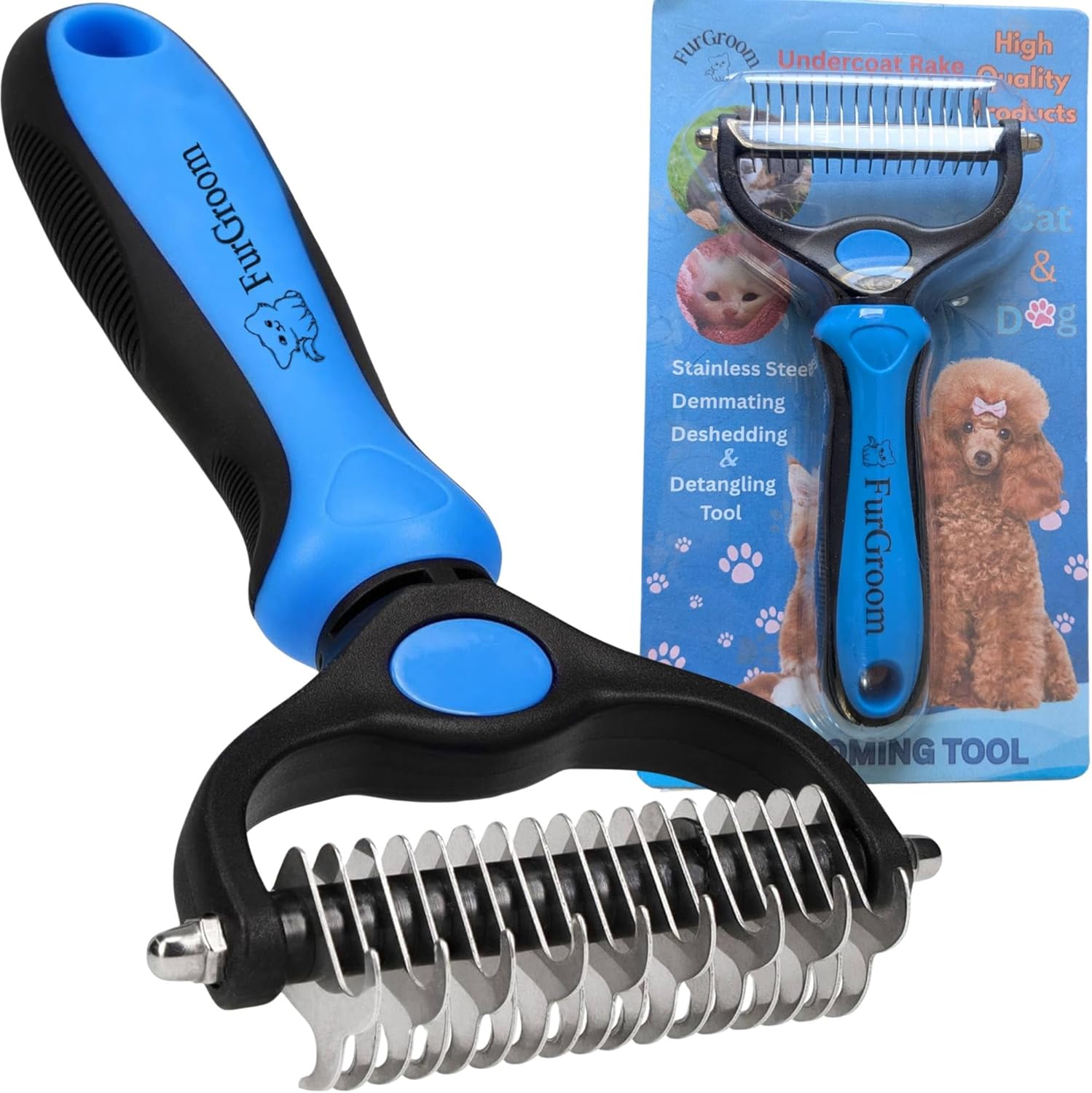 FurGroom Undercoat Rake Dog Cat Reduce Shedding by 95%- Double Sided ...