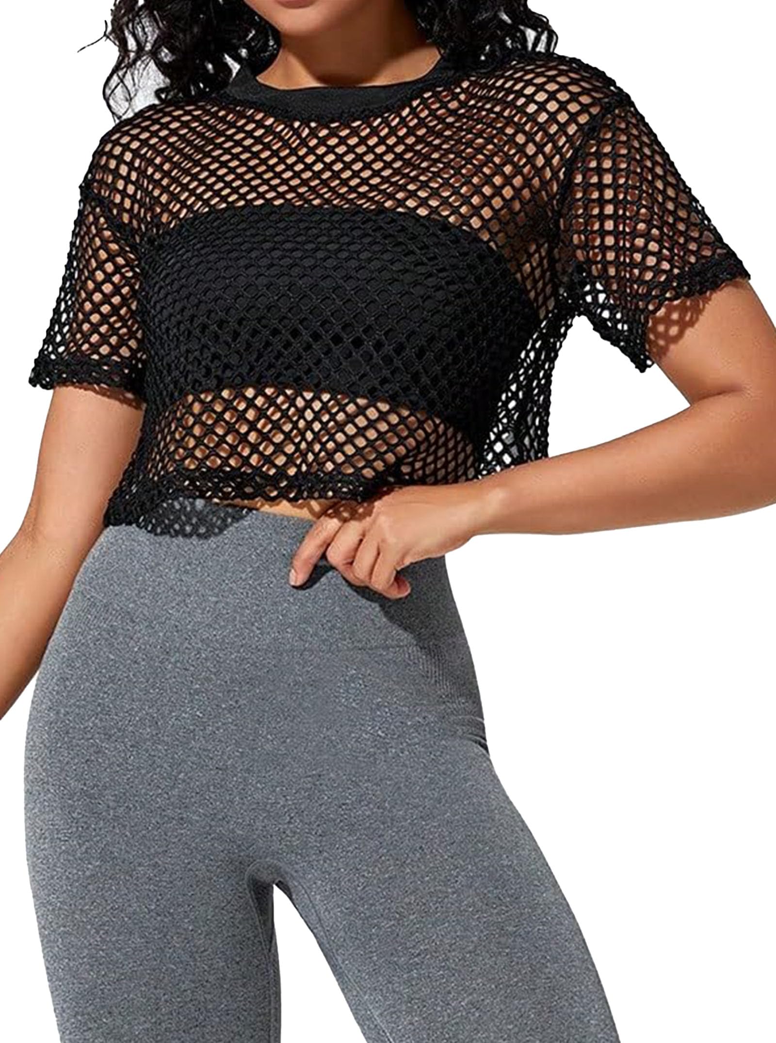 Snapklik.com : Women Fishnet Sexy Sheer Mesh Crop Top Oversized Short ...