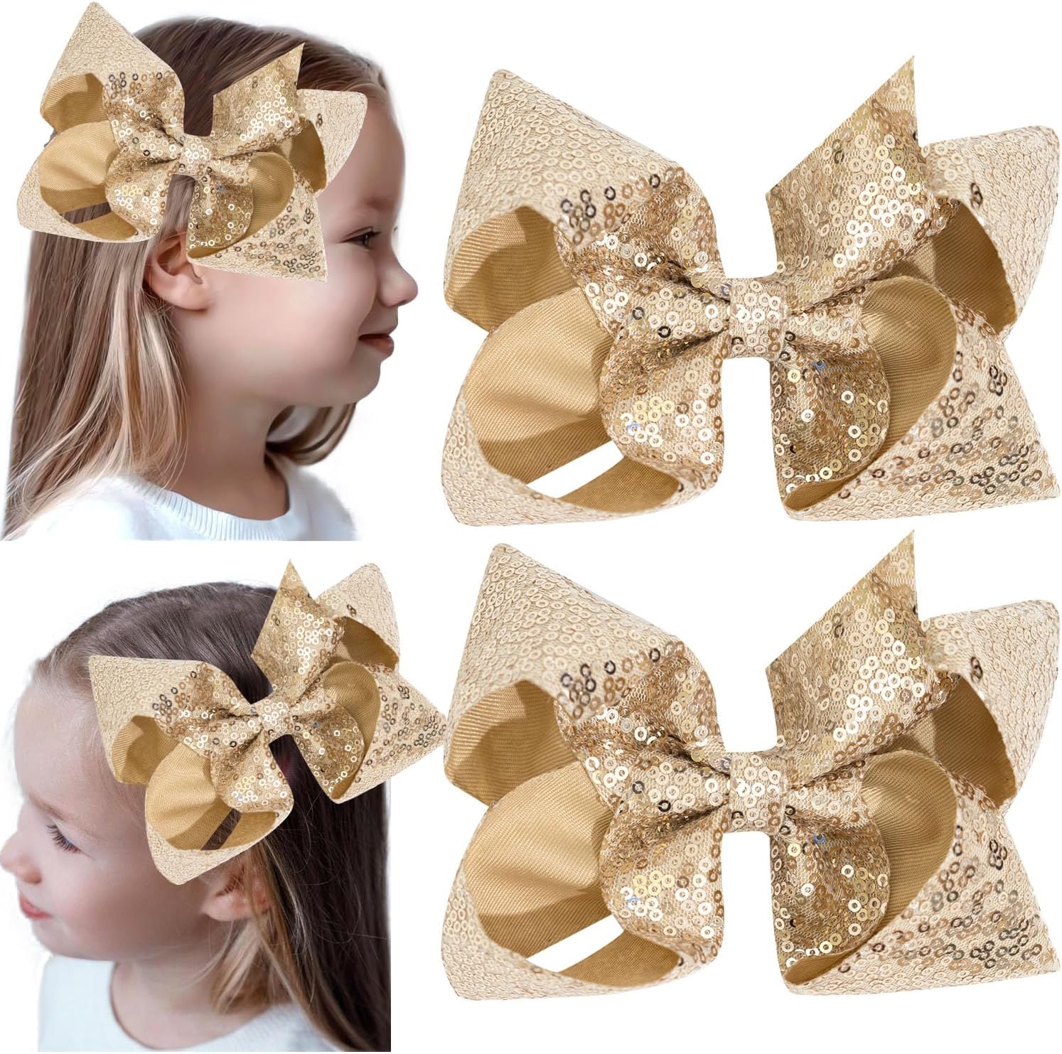 Amazon.com : Glitter Cheer Bow Clip - 5 Inch Sequin Hair Bow with Tails ...