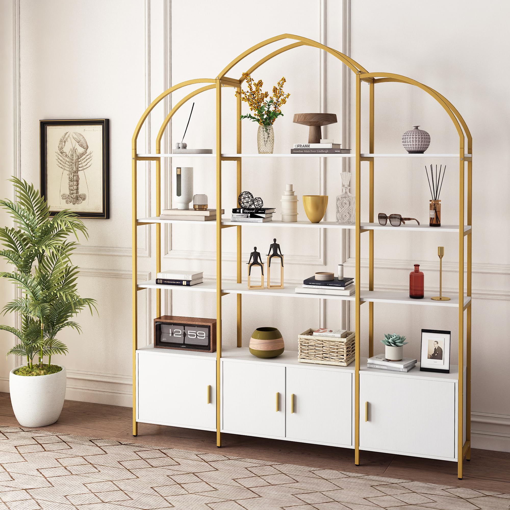 Amazon.com: Nosepen 86" Gold Bookshelf, Triple Wide 5 Tier Arched ...