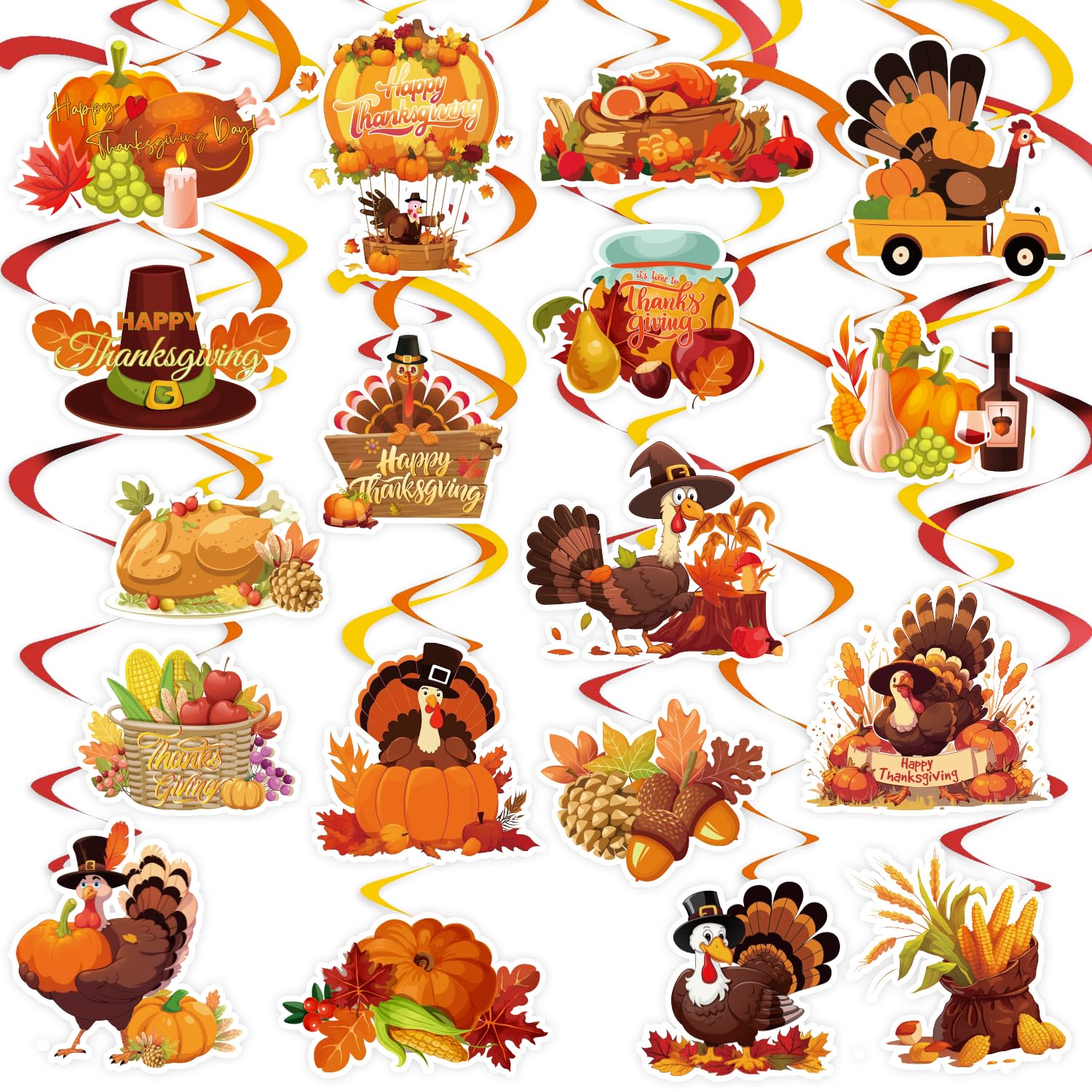Amazon.com: 36 PCS Thanksgiving Decorations Hanging Swirls，Happy ...