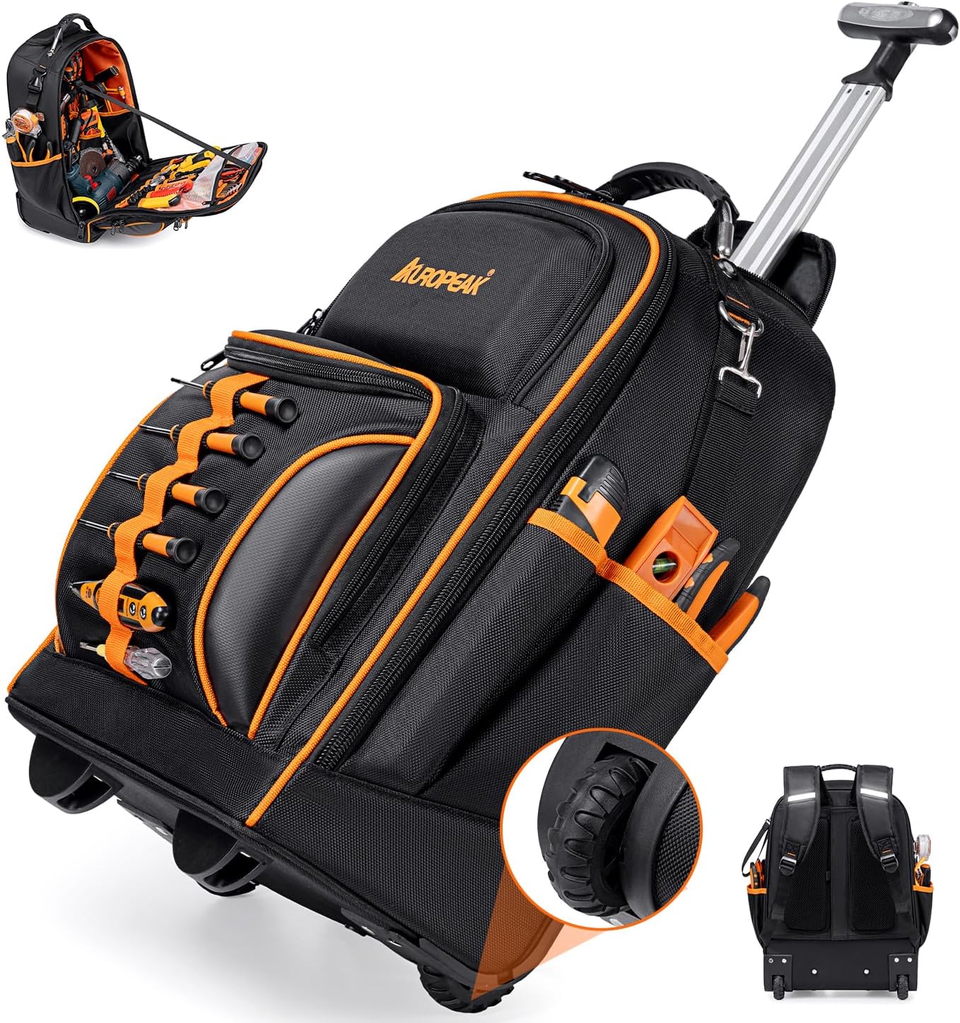 2-In-1Rolling Tool Backpack Heavy Duty, Rolling Tool Bag with Wheels ...