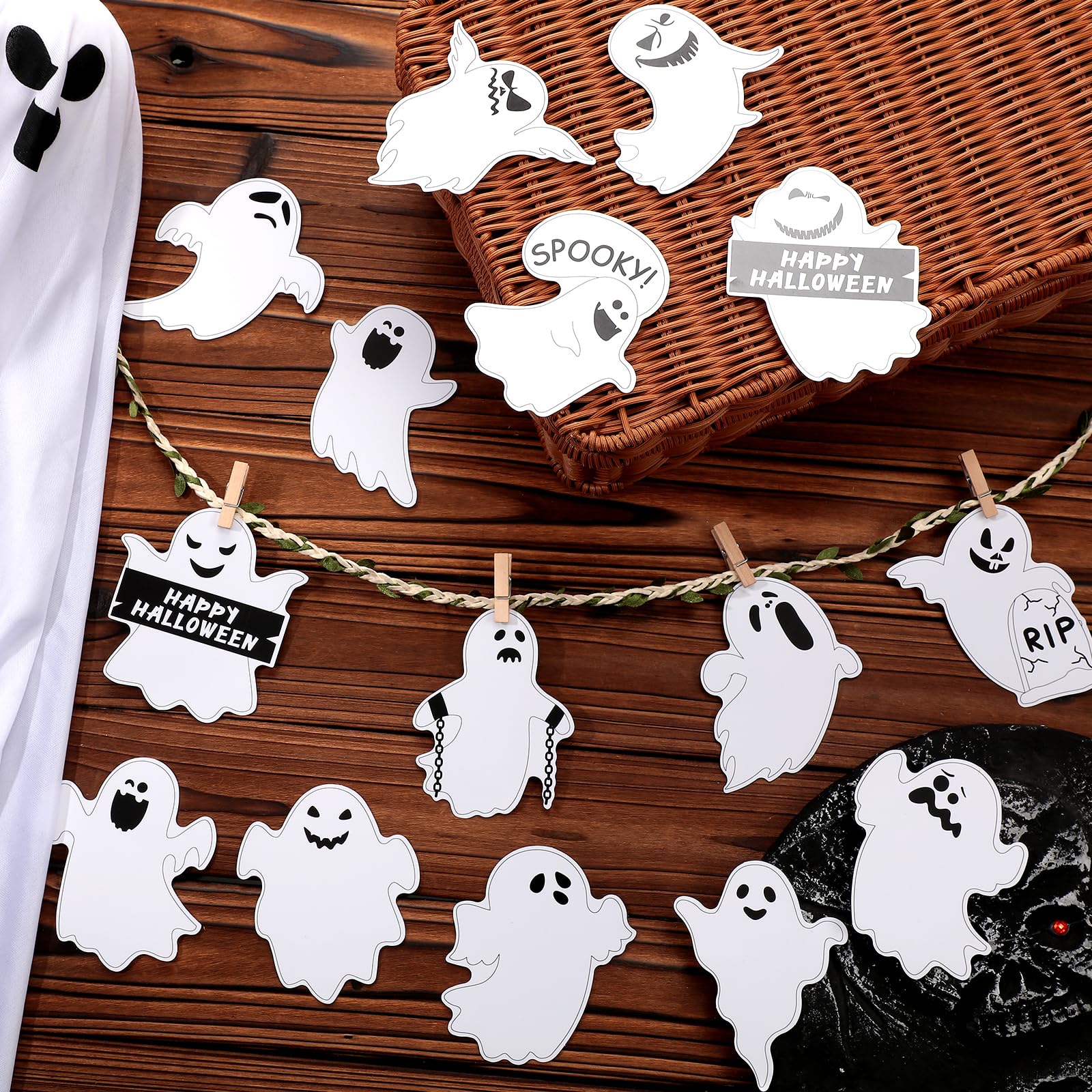 Snapklik.com : 60 Pcs Halloween Cutouts - Paper Ghost Cutouts ...