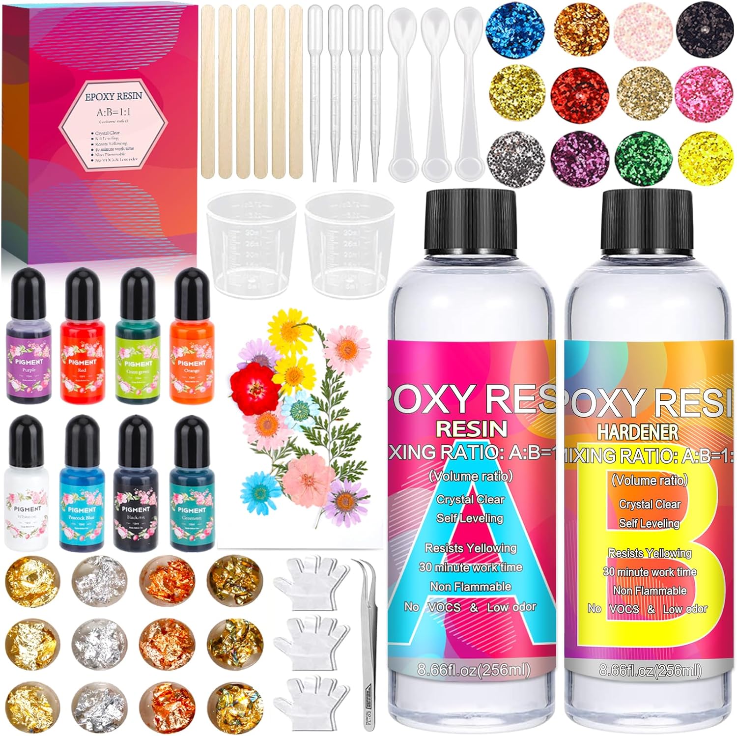 AOXLLK Resina epoxi, resina epoxi transparente de 500 ml y endurecedor, kit de resina epoxi para ...