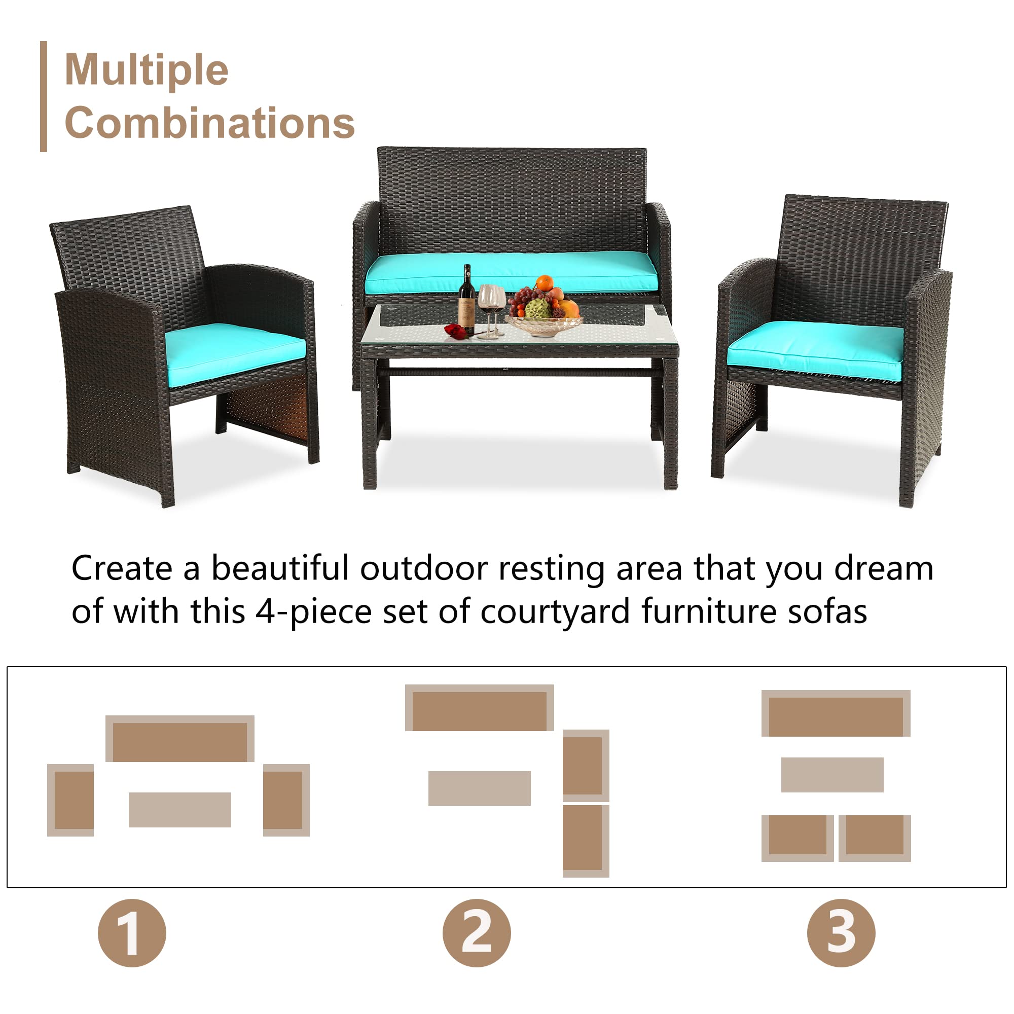 FDW Outdoor Patio Furniture Sets Wicker Rattan Chair Patio Set 4 Pieces ...